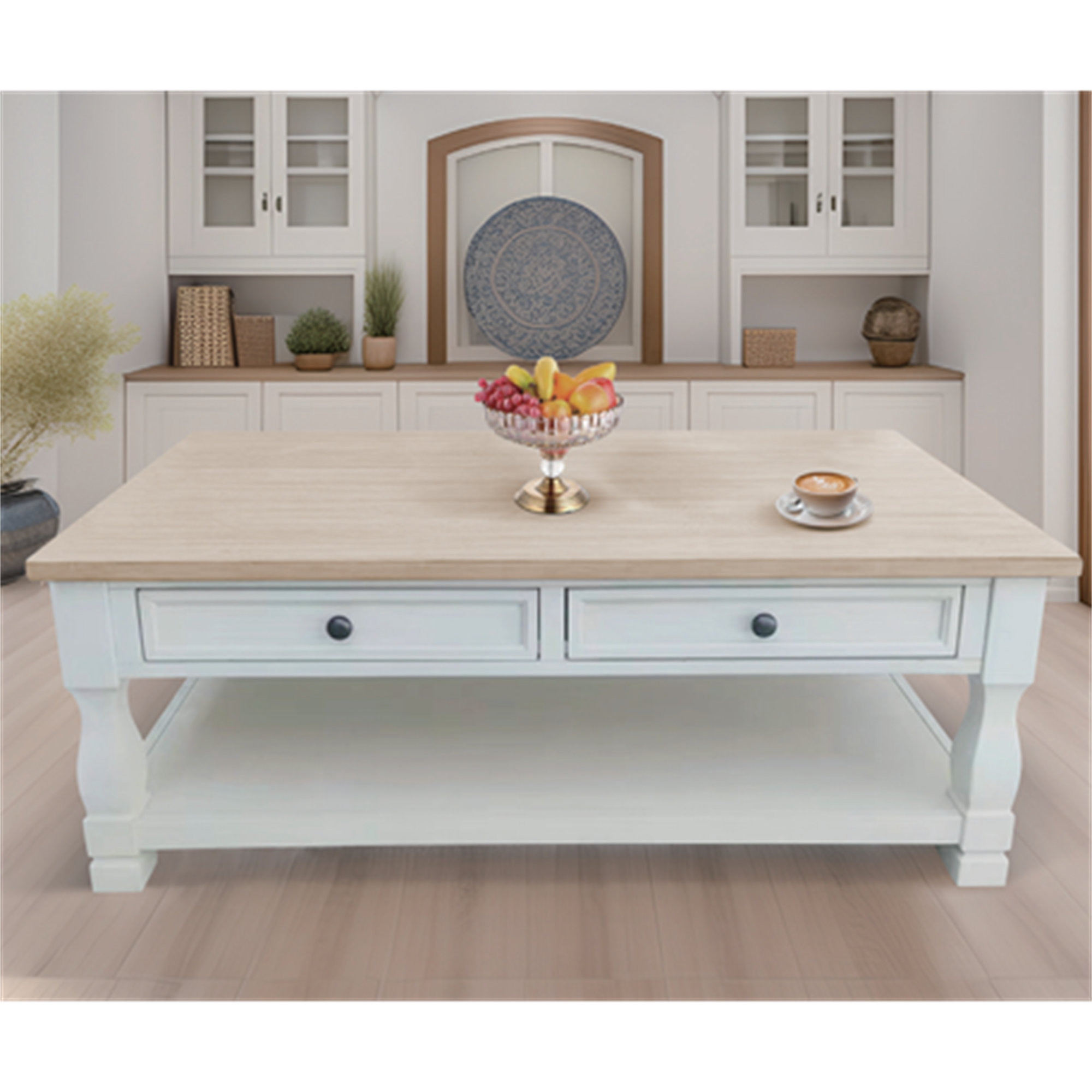 Red Barrel Studio Light Brown MDF Top And White Oak Drawer Living Room ...