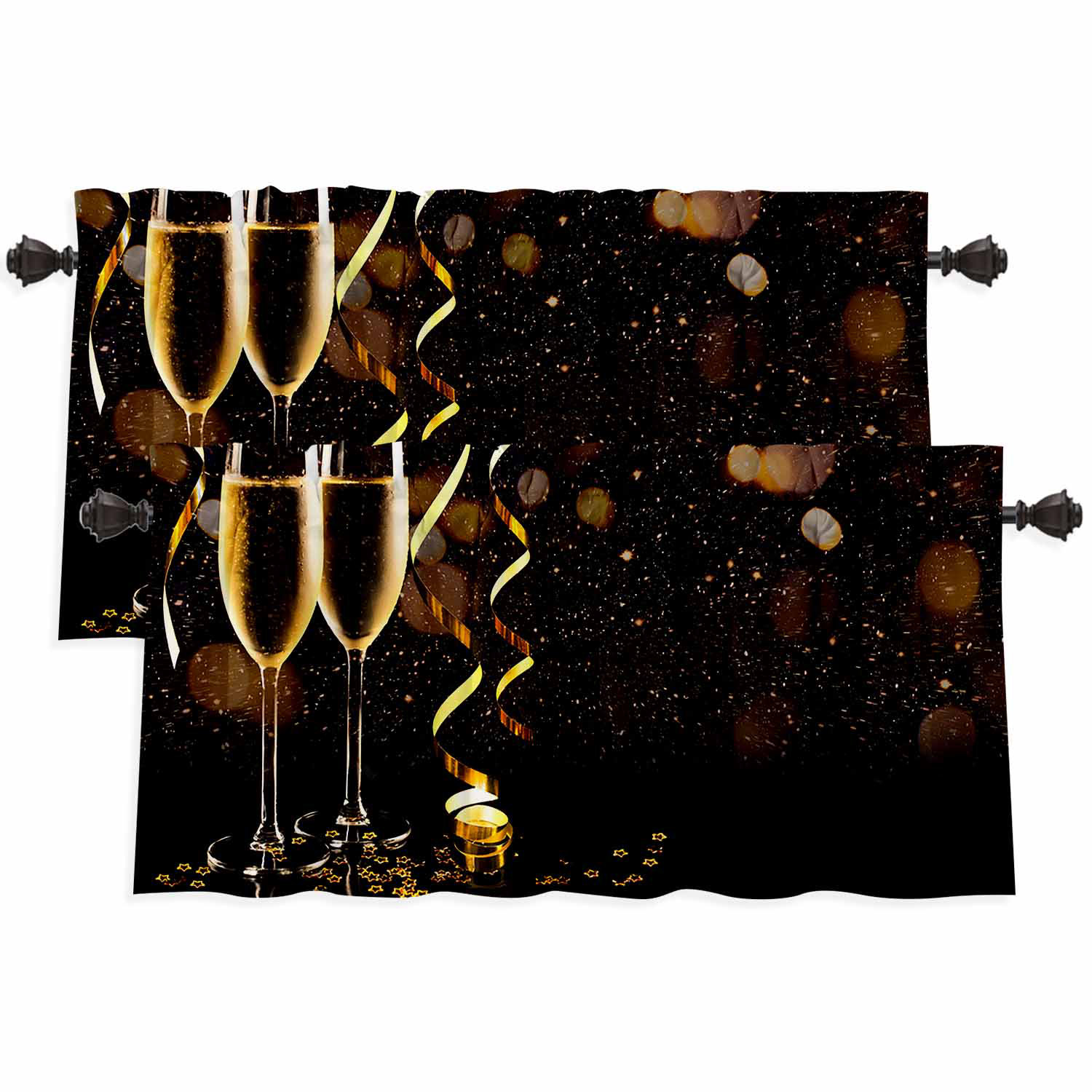 Mercer41 Gold 52"W Two Glasses of Champagne with En Window Valance ...