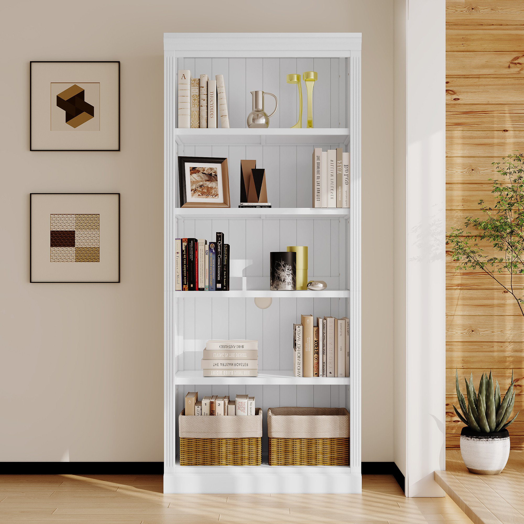 Corrigan Studio® 5-Tier Home Decor Bookshelves with Adjustable Storage ...