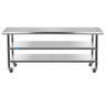 Amgood 18x60 Rolling Prep Table With Stainless Steel Top And 2 Shelves ...