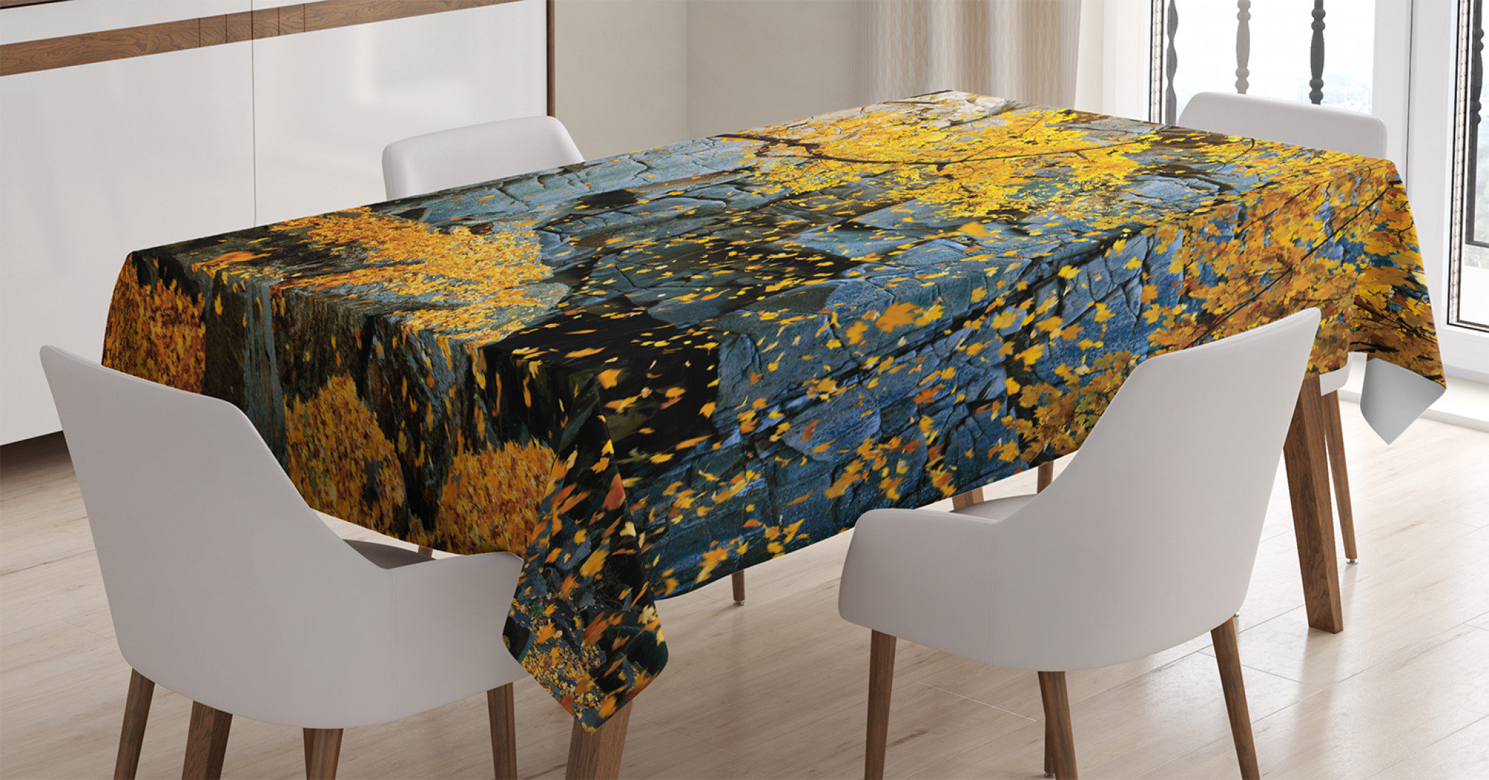 East Urban Home Leaves Tablecloth, Canadian Maple Trees Falling Leaves ...
