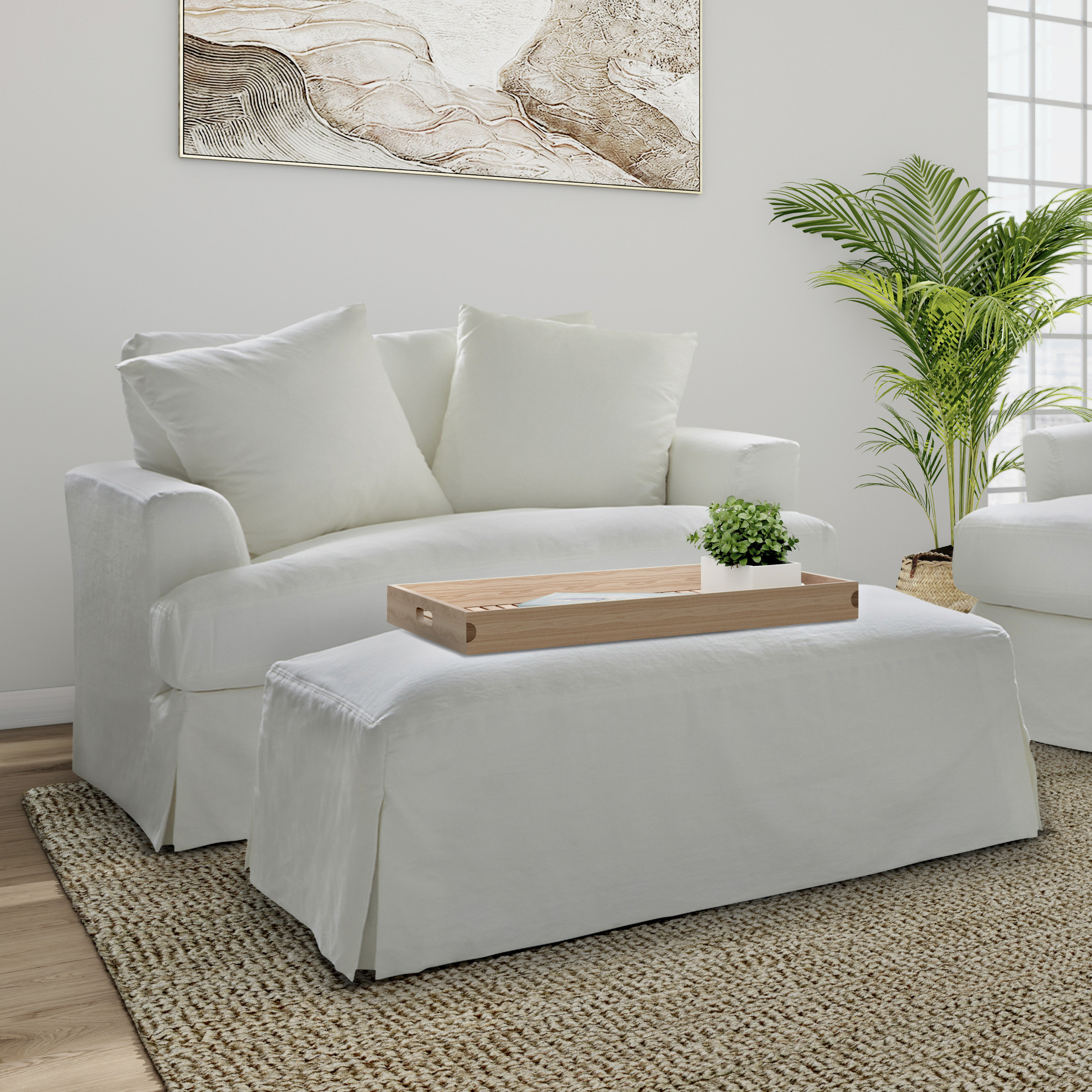 FDW Padraic Slipcover 2-Piece Chair And Ottoman Seating Group In Lily ...