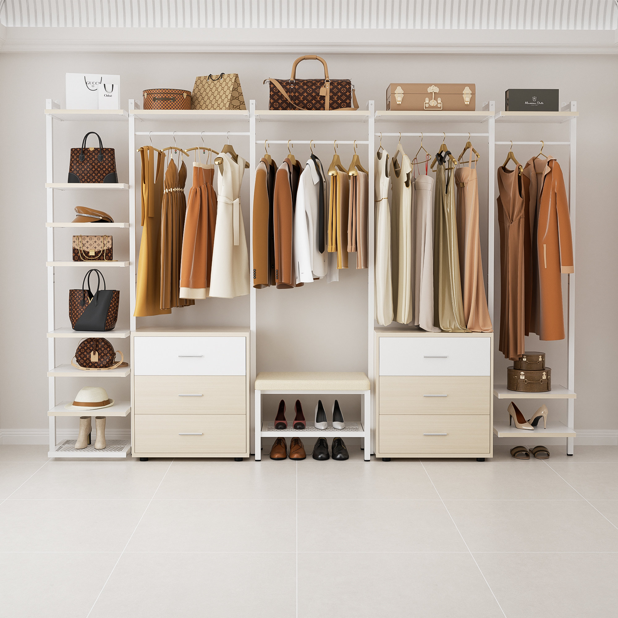 Latitude Run® Walk in Closet System with 6 Closet Drawers & Reviews ...