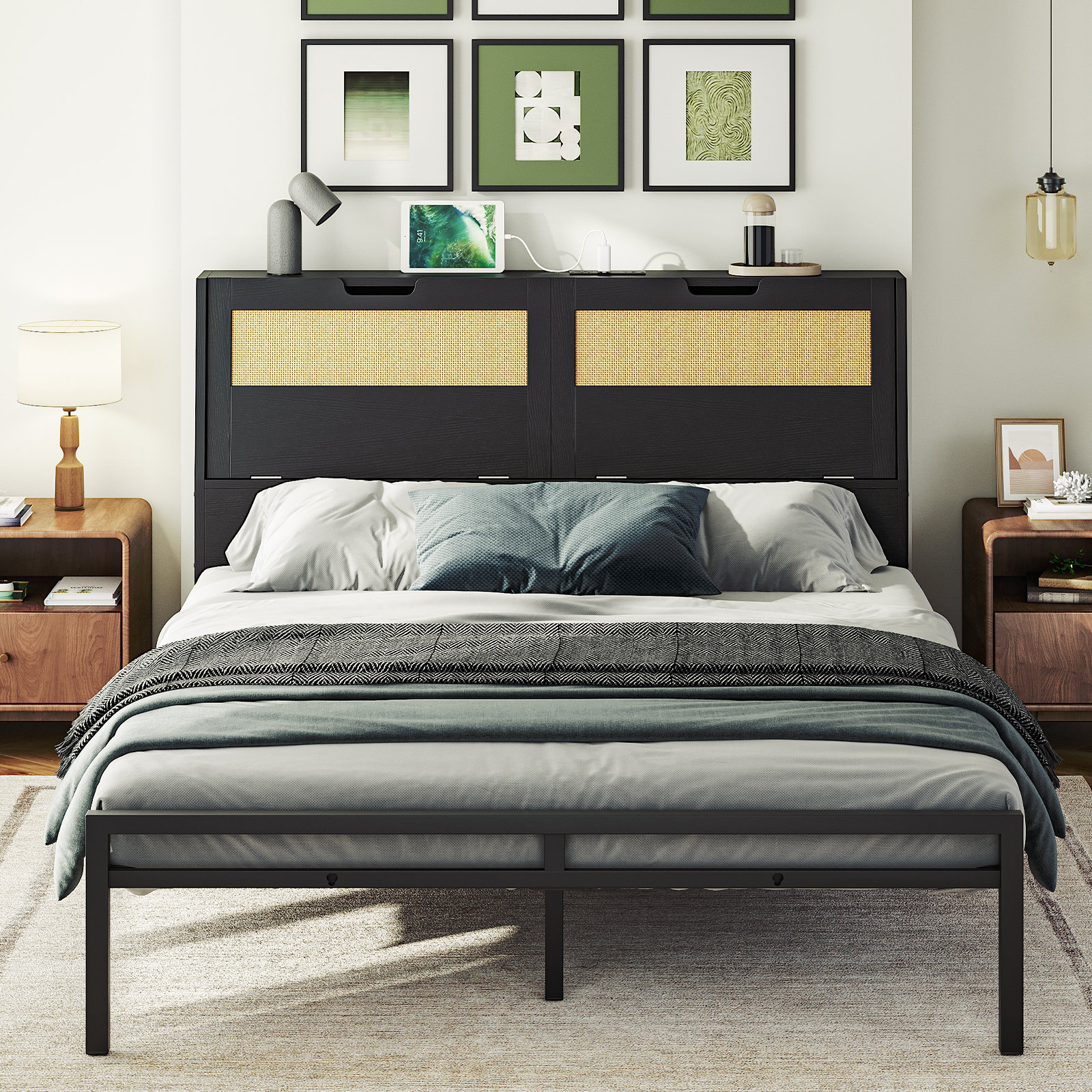 Bay Isle Home™ Quang Queen Headboard with Storage and Power Outlet ...