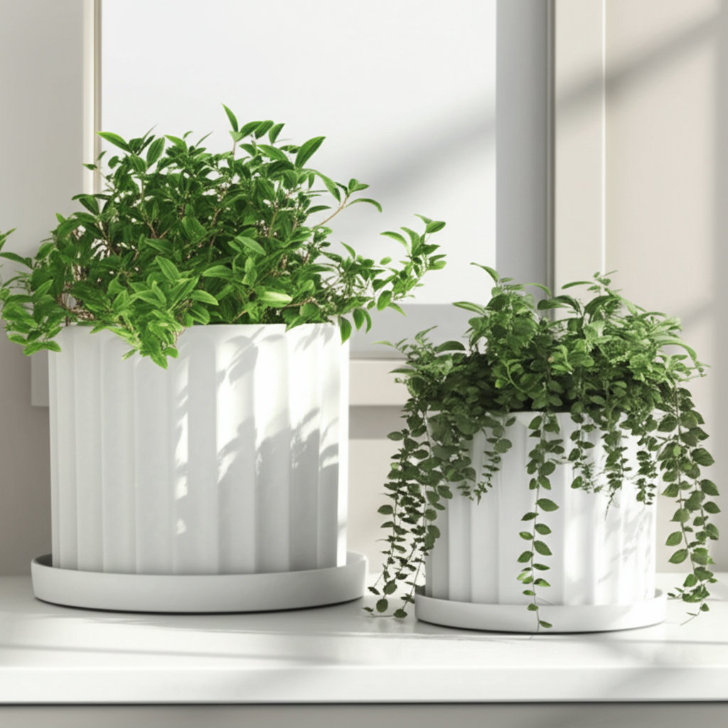 Ebern Designs Saucer Planters Ceramic Vertical Ribbed Texture Indoor ...