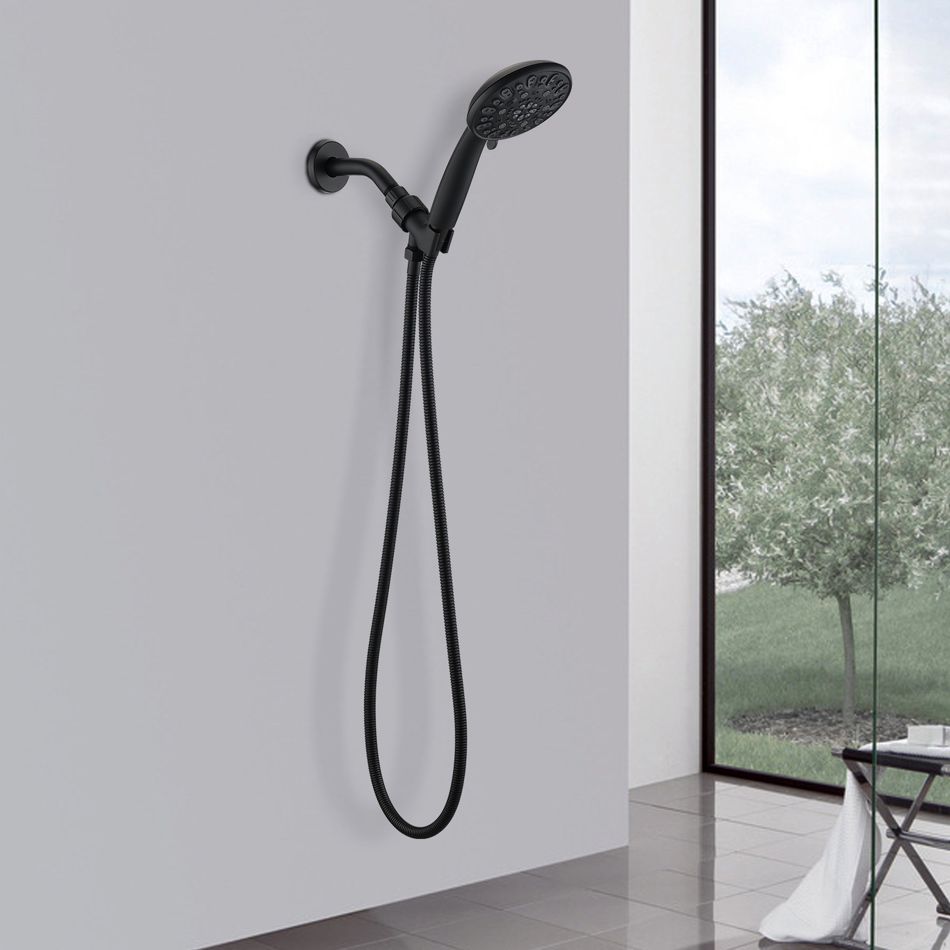 Kivaritio Matte Black High Shower Head With 7 Spray Patterns And Hose ...