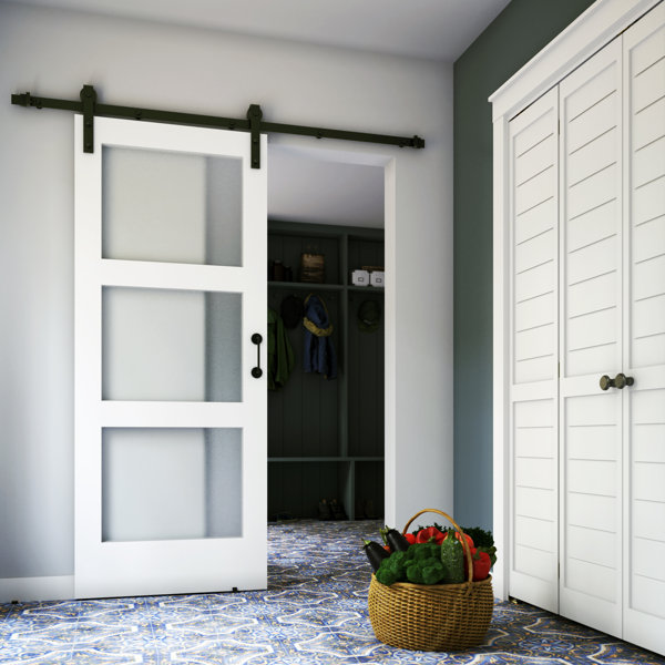 EightDoors Glass Wood Painted Barn Door Without Installation Hardware ...
