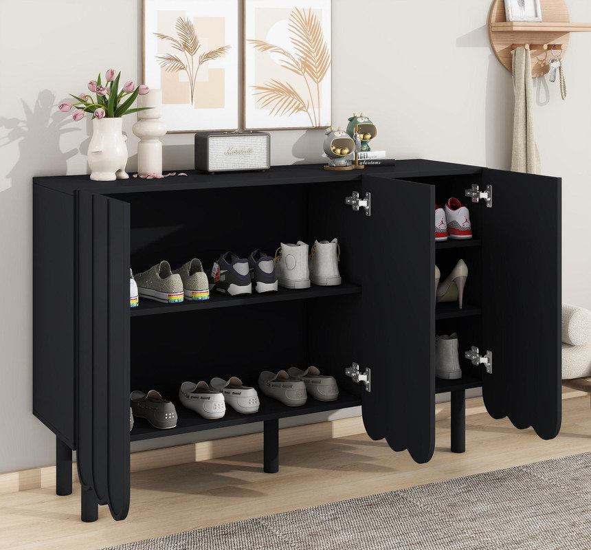 Hokku Designs Cream Minimalist Cabinet - 5 Solid Wood Legs, Wave Doors ...