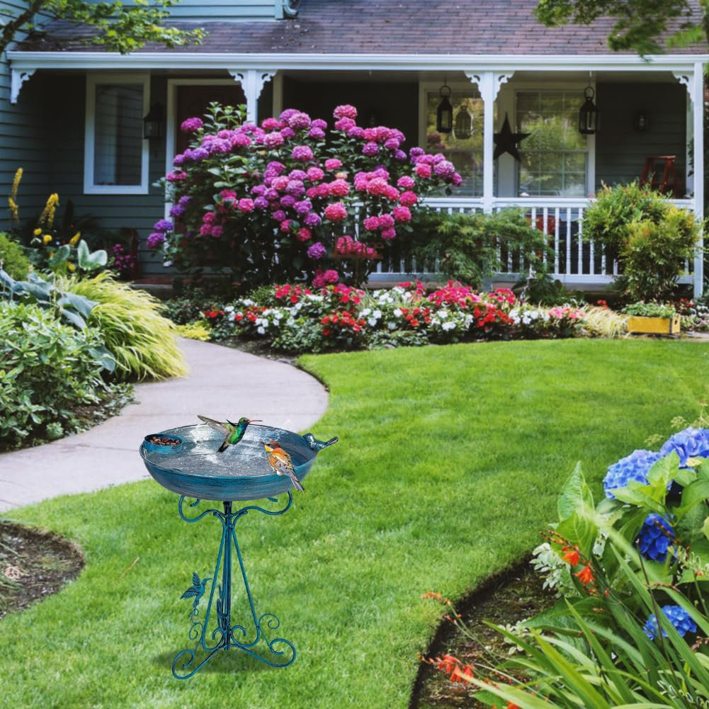 Winston Porter 12 Inch Bird Bath With Stand, Blue Bird Baths For ...