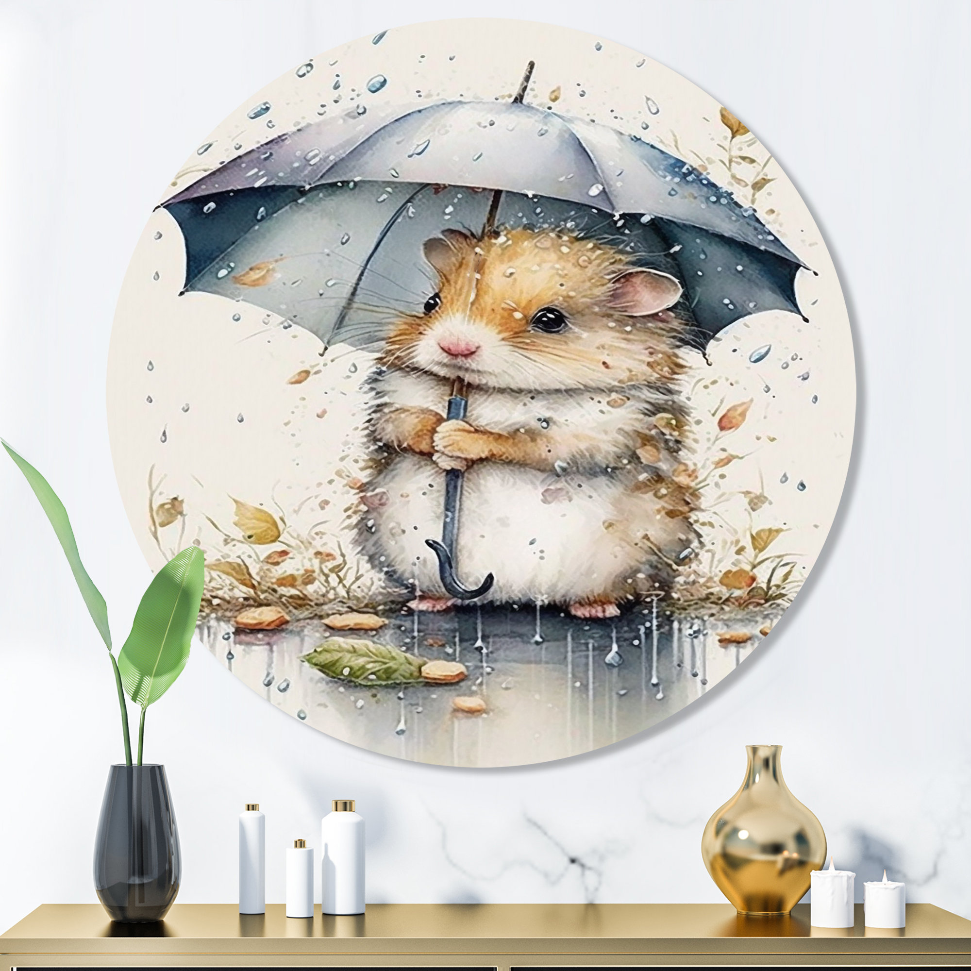 Trinx Hamster Rainy Day Umbrella - Hamster Round Metal Wall Art ...
