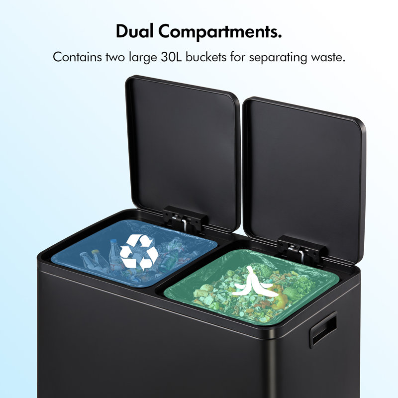 VonHaus 60L Compartment Bins Step On Multi-Compartment Rubbish ...