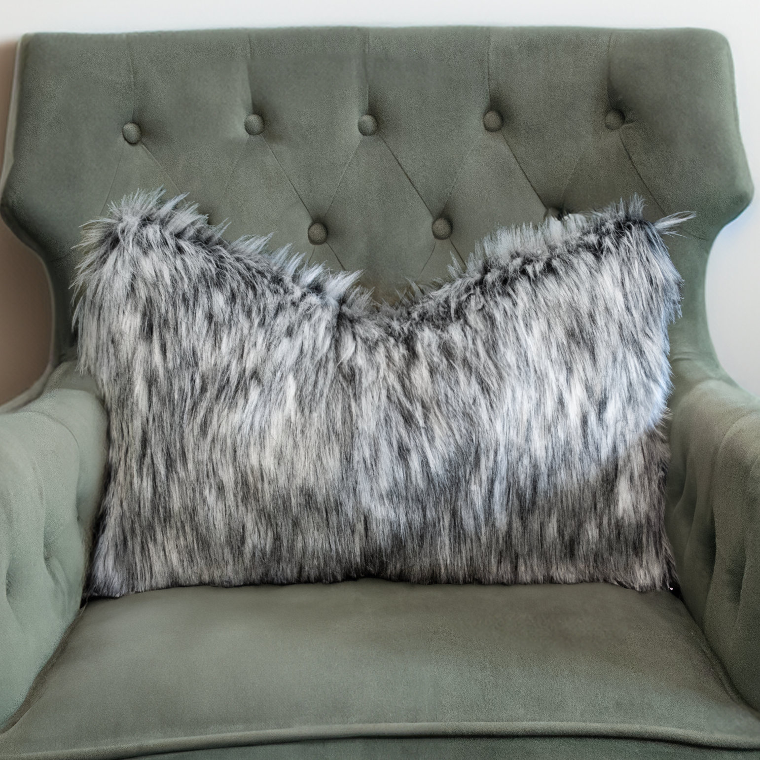 Thomas Collection® Variegated Gray Wolf Faux Fur Pillow | Wayfair