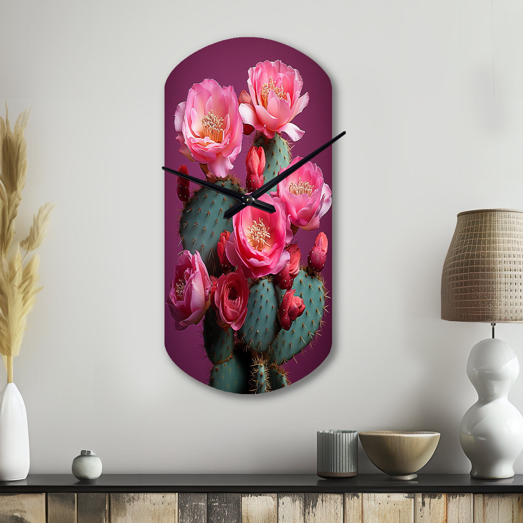Design Art Pink Green Cactus Desert Bloom Prickly I - Cylinder Shape ...