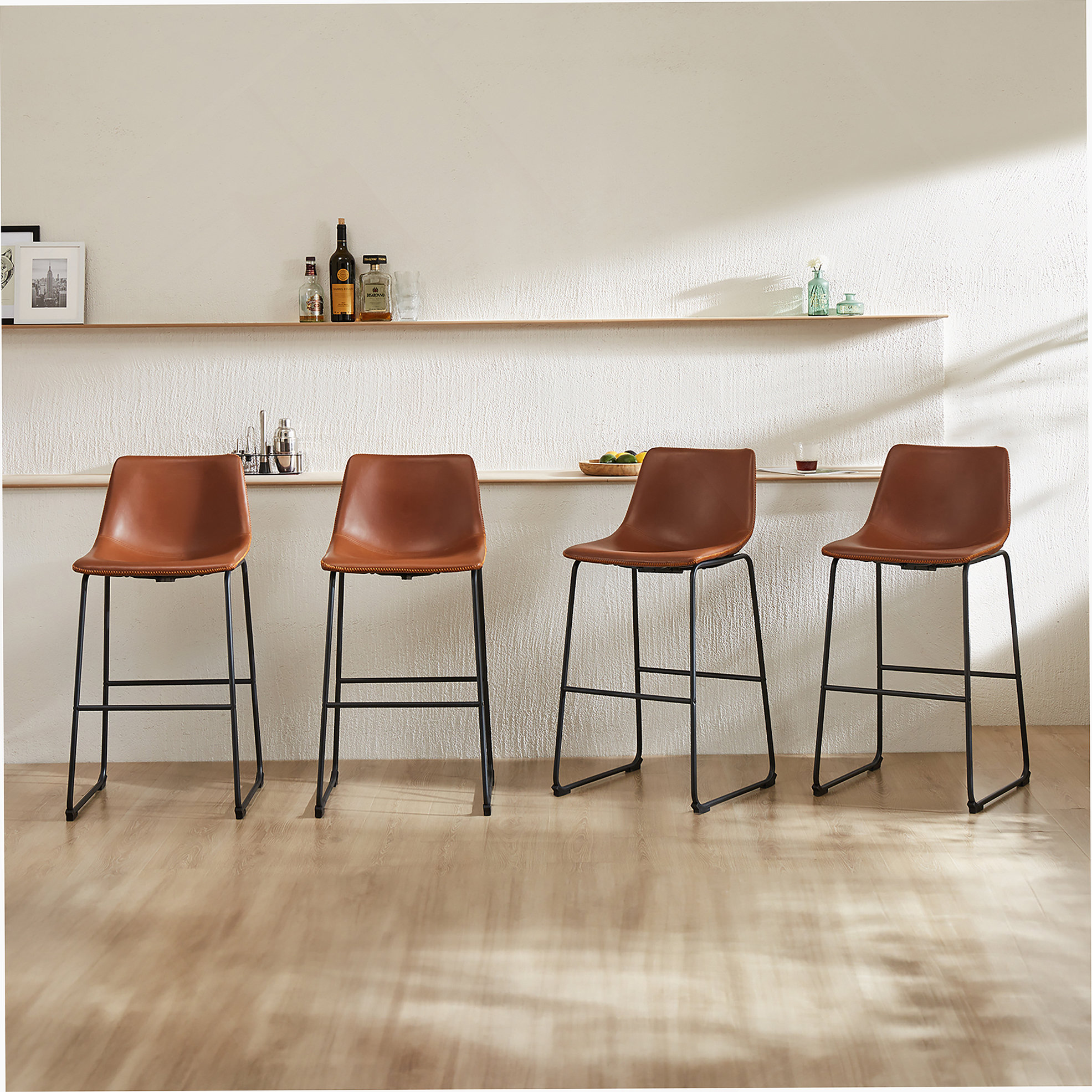 17 Stories Leather 30 inch Leather Counter Height Bar Stools | Wayfair