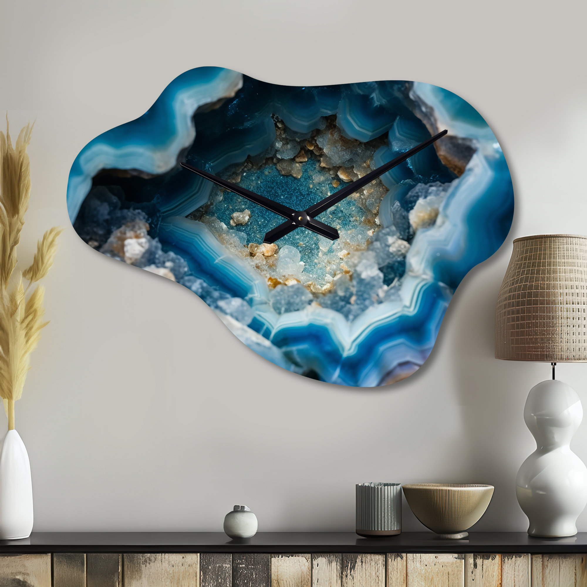 Design Art Geode Gems I - Stone Geode Asymmetrical Metal Clock, Blue ...