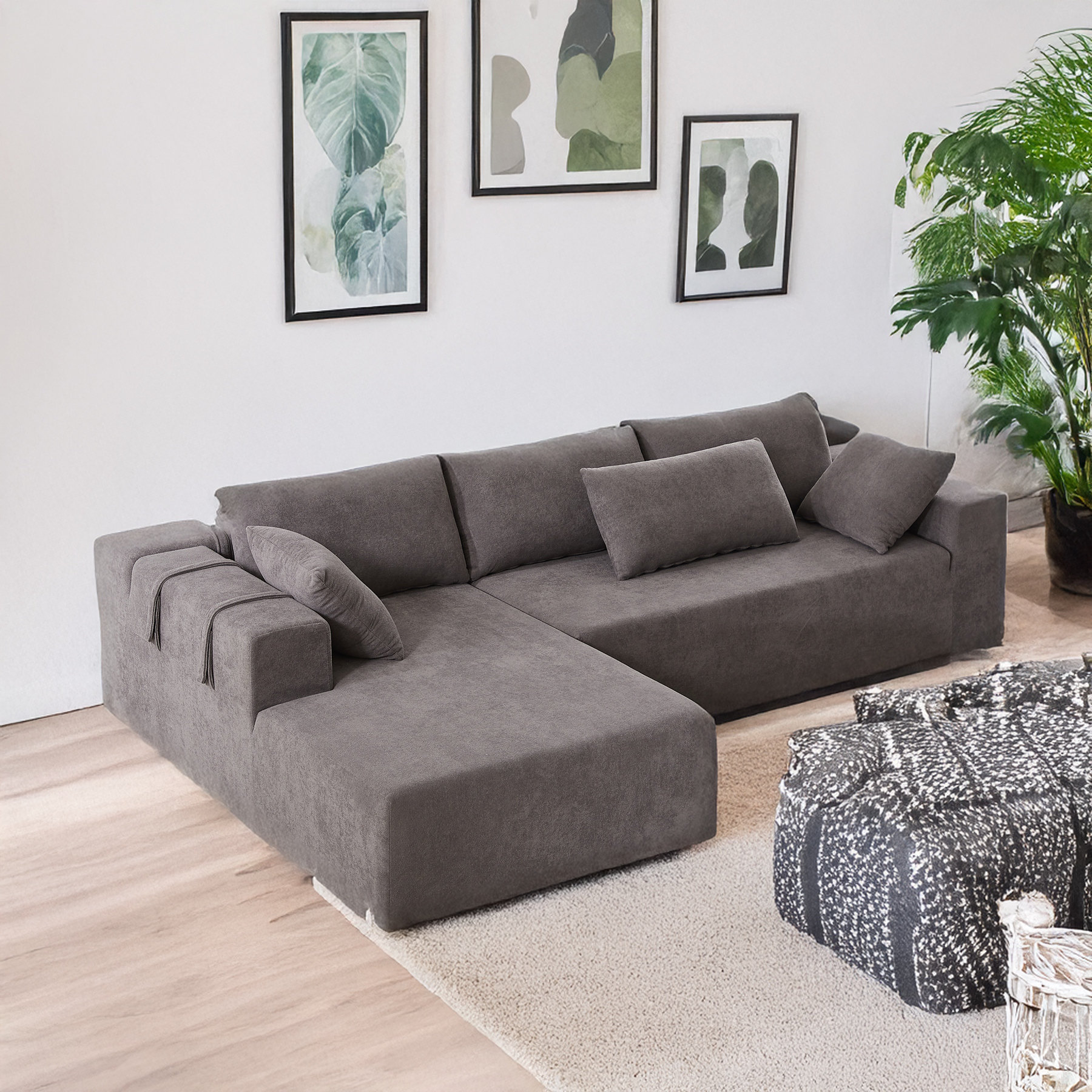 Orren Ellis Chenille Sectional Sofa Luxury Upholstered Sofa Living Room ...