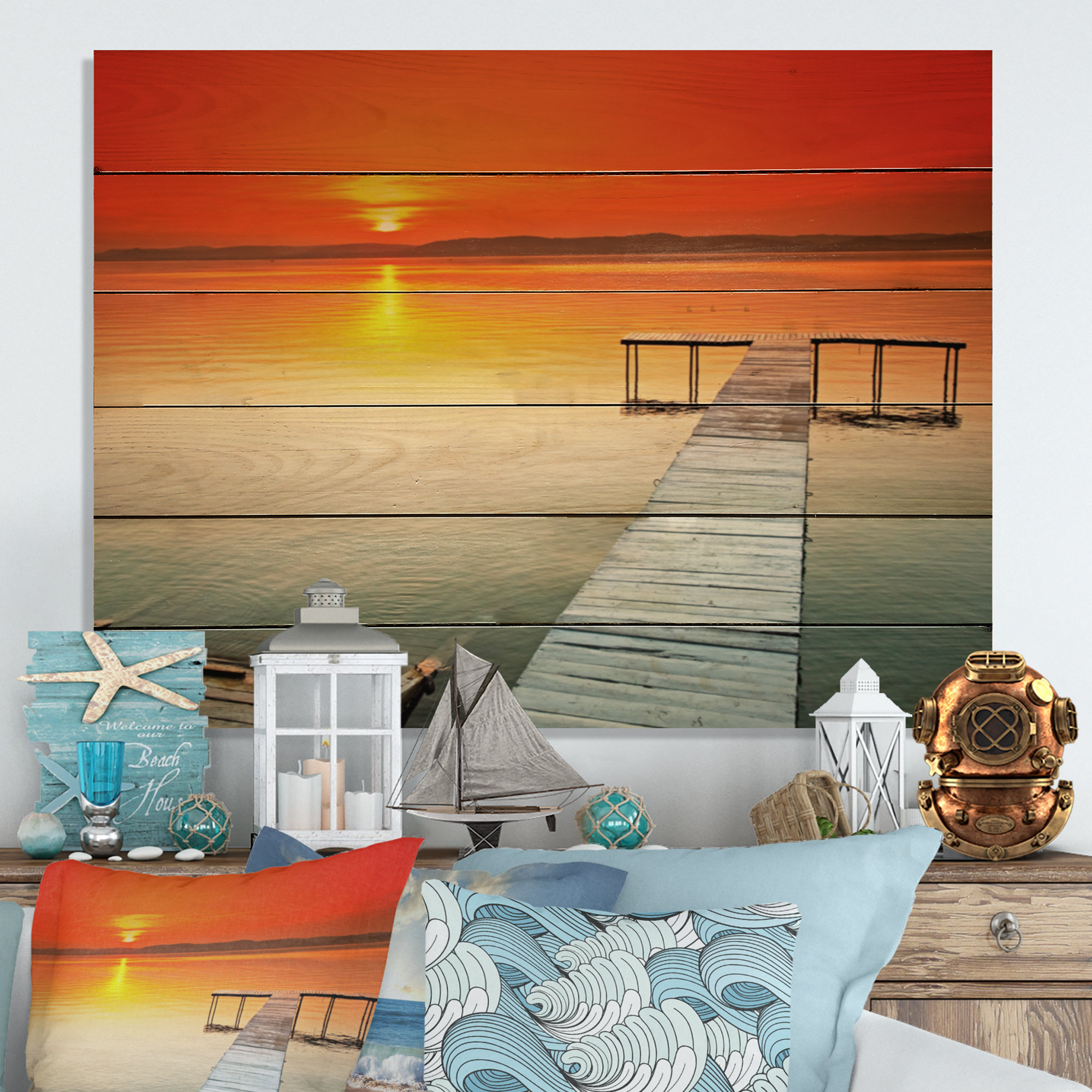 Dovecove Relaxing Vivid Peer In Sunset - Nautical & Coastal Wood Wall ...