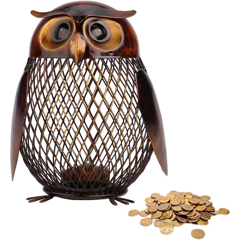 17 Stories Owl Shaped Metal Coin Bank Box Handwork Crafting Art | Wayfair