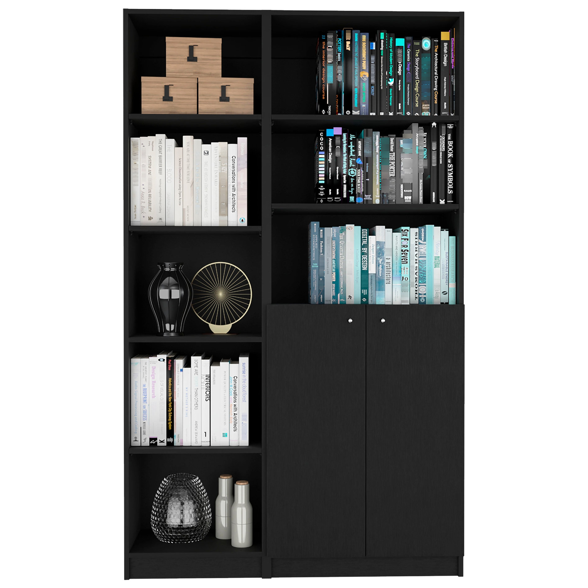 IntrospectiveIncline 2 Black Living Room With Functional Bookcases For ...