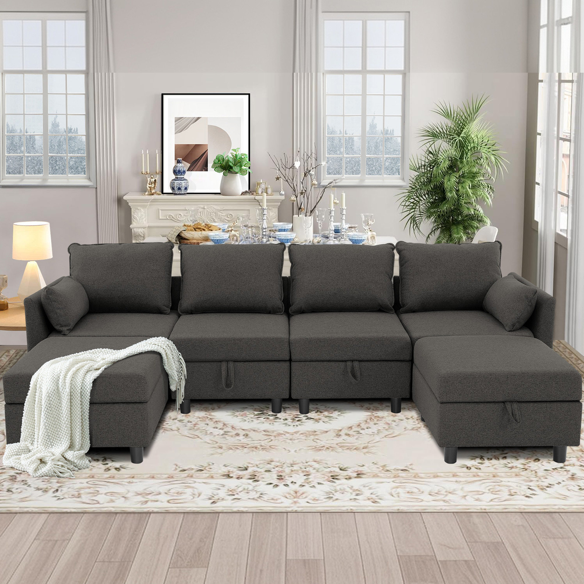 Latitude Run® Masaitis 6 - Piece DIY Linen Upholstered Modular Sectional Sofa Set U Shaped Couch ...