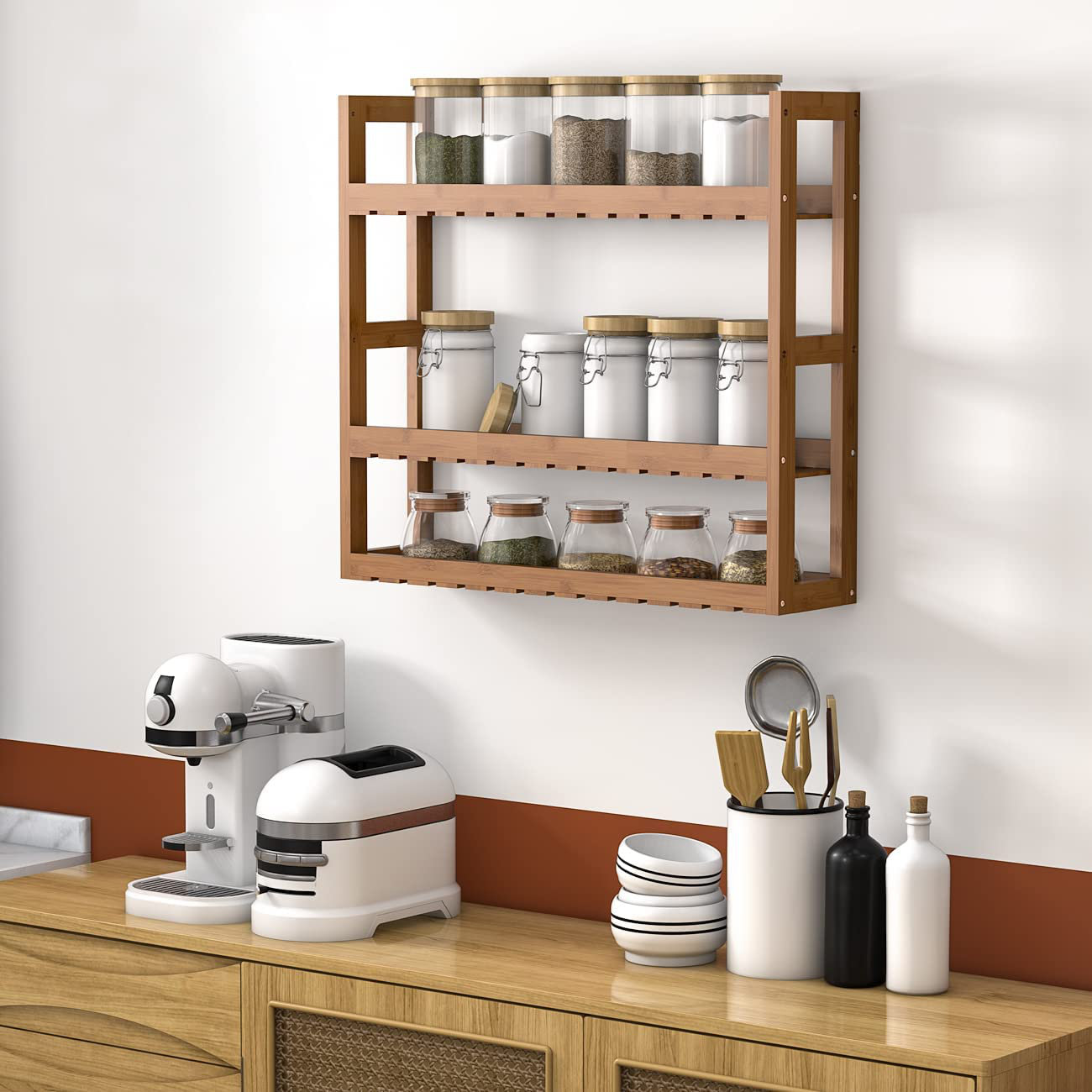 Rebrilliant Konnie 3 Piece Bamboo Solid Wood Tiered Shelf with ...