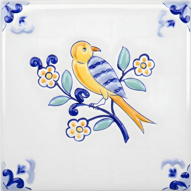Casablanca Market Mediterranean 4" x 4" Ceramic Robin Decorative Tile ...