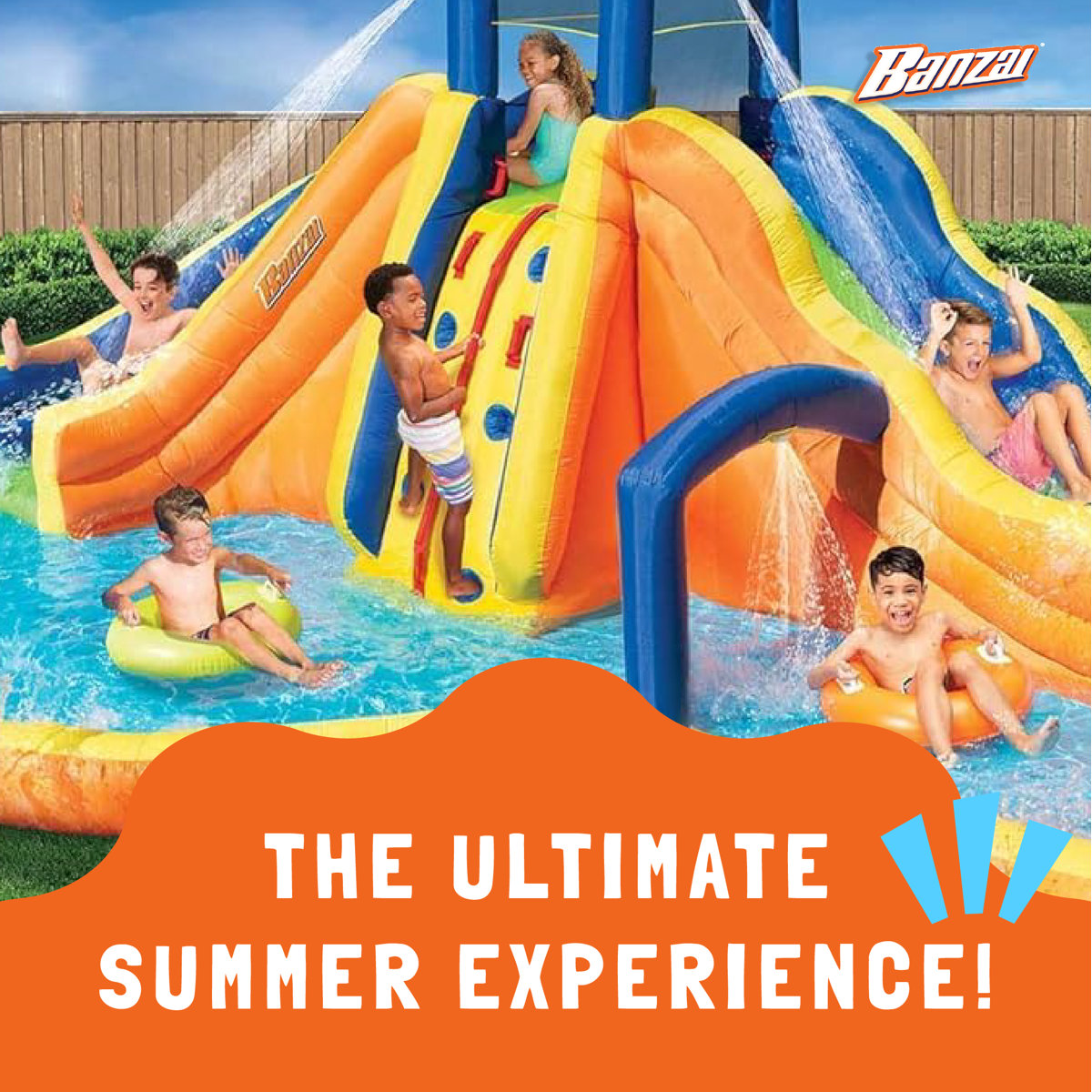 Banzai Rapid Falls Dual Slides Water Park Climbing Rope Lagoon for Ages ...