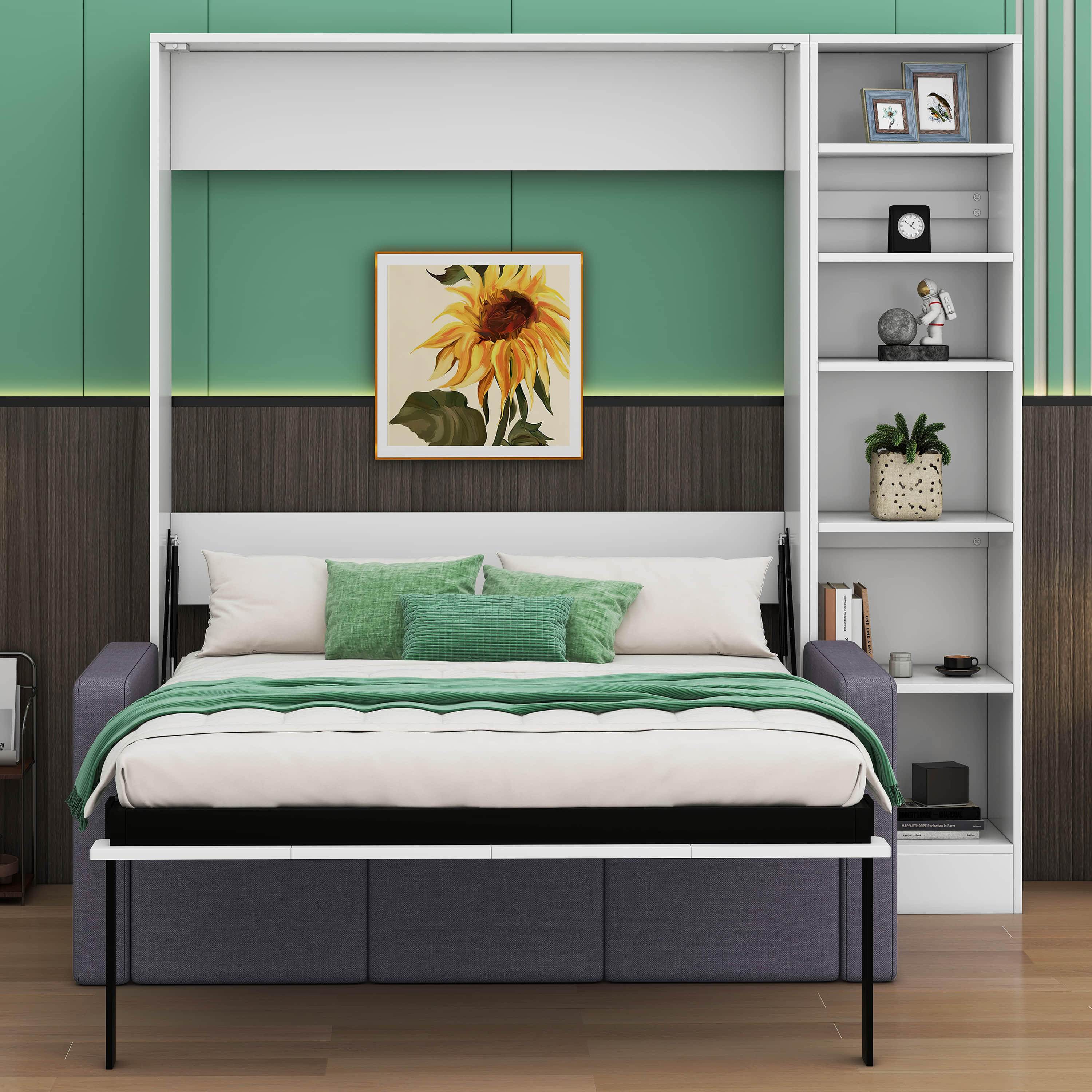 Hokku Designs Sabrinna Murphy Bed Wall Bed with Sofa, with Shelves ...