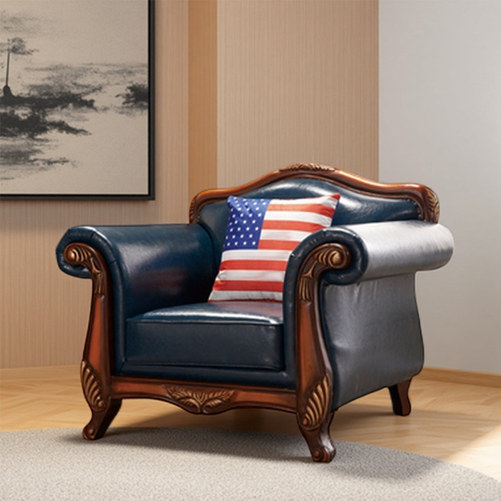 Laouteu Ornately Carved Leather Sofa chair | Wayfair