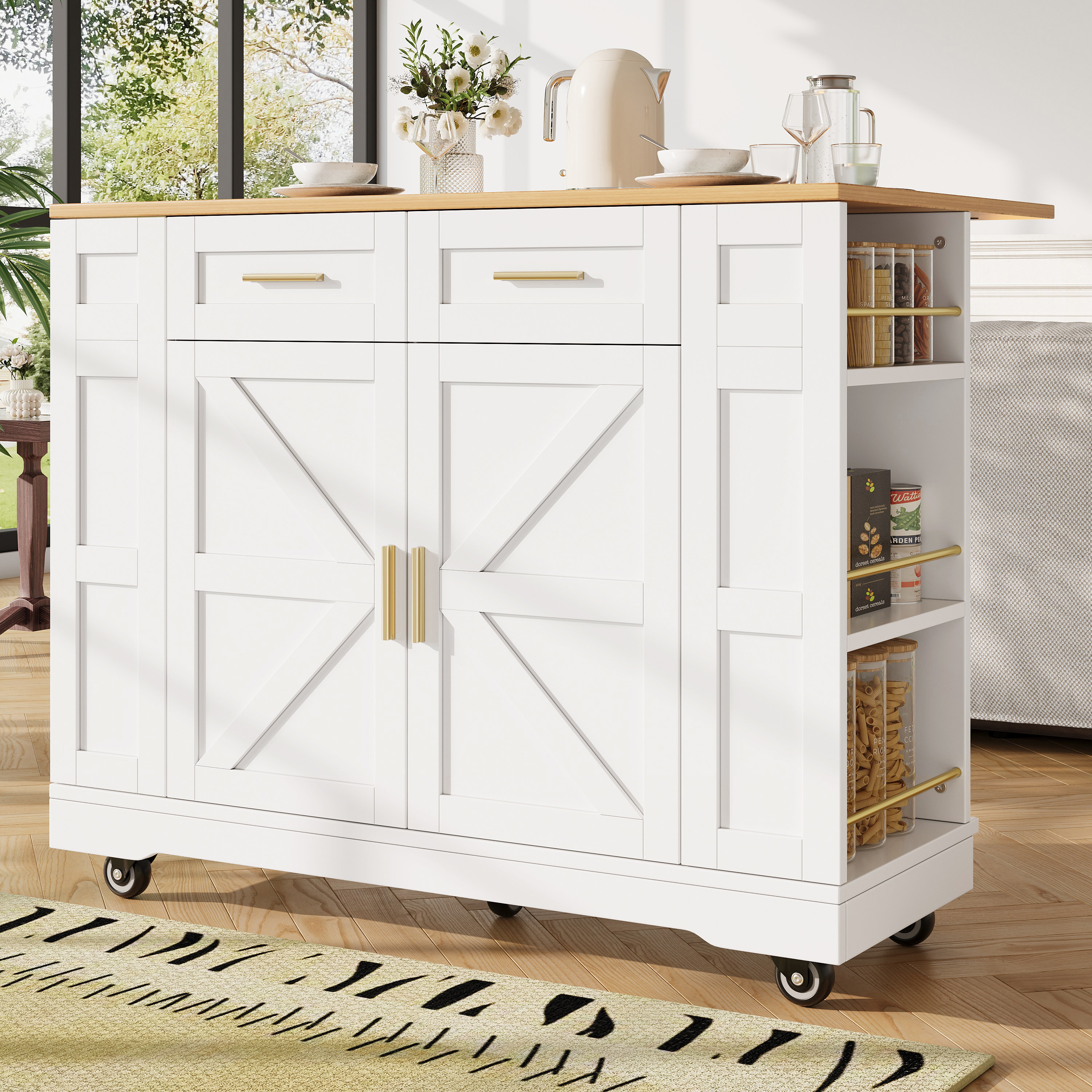 August Grove Rolling Island Cart With 2 Drawers | Wayfair.co.uk