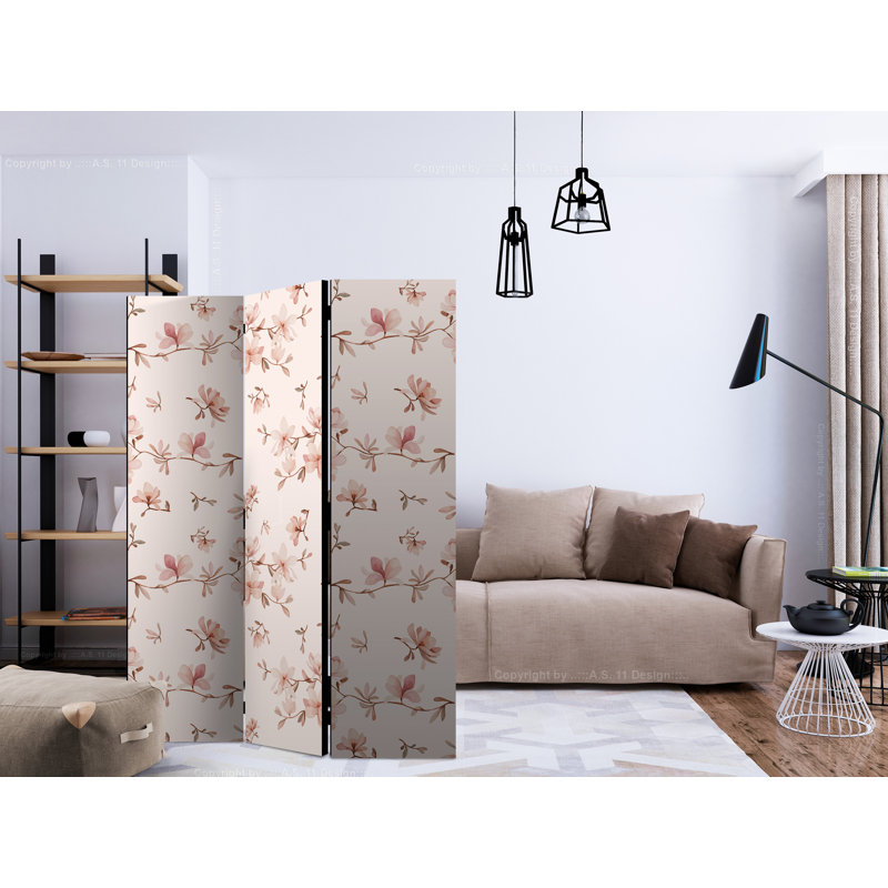 East Urban Home Magnolia Twigs 53" W x 68" H 3 Panel Solid Wood Folding ...