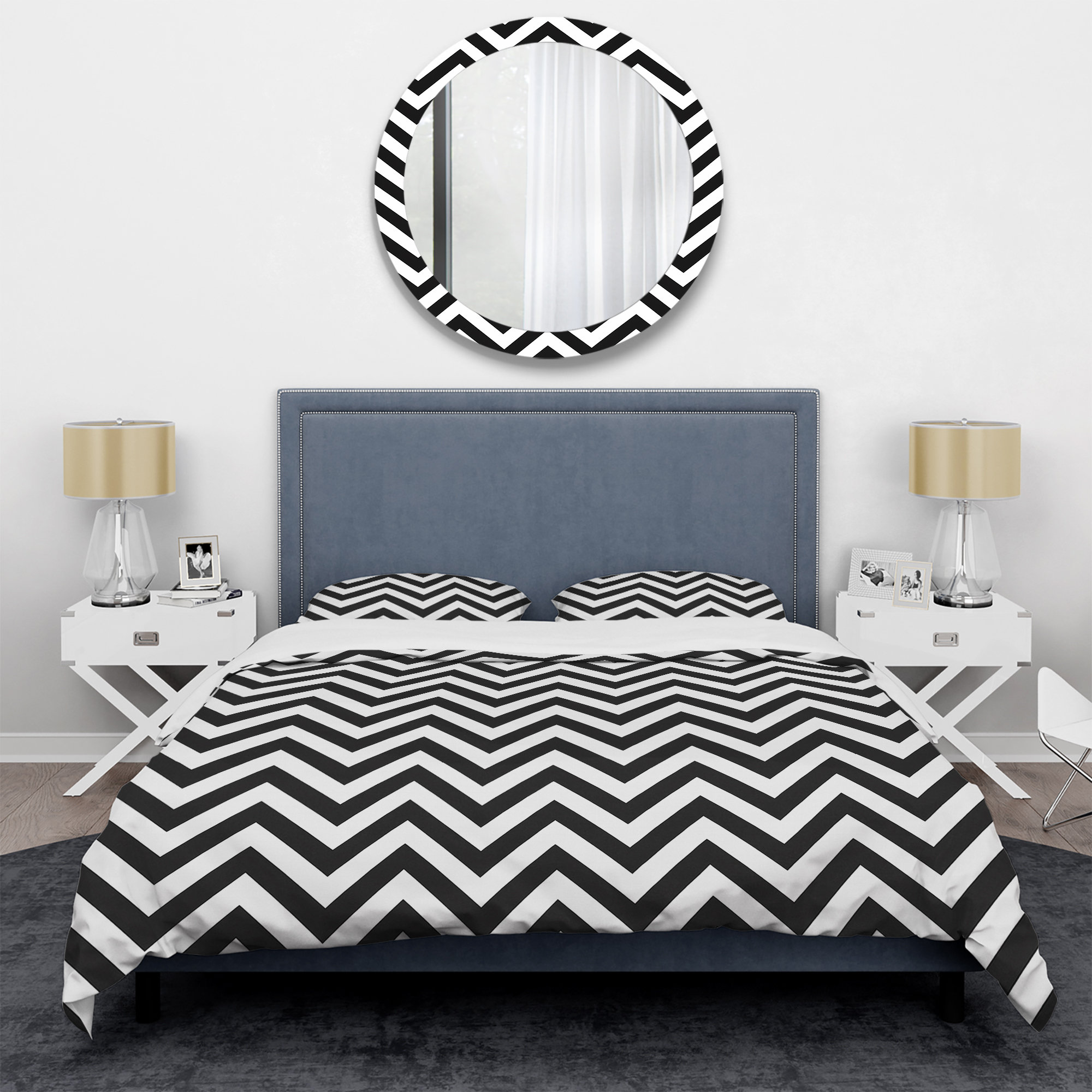 Design Art Black White Chevron Flow II - Chevron Duvet Cover Set ...
