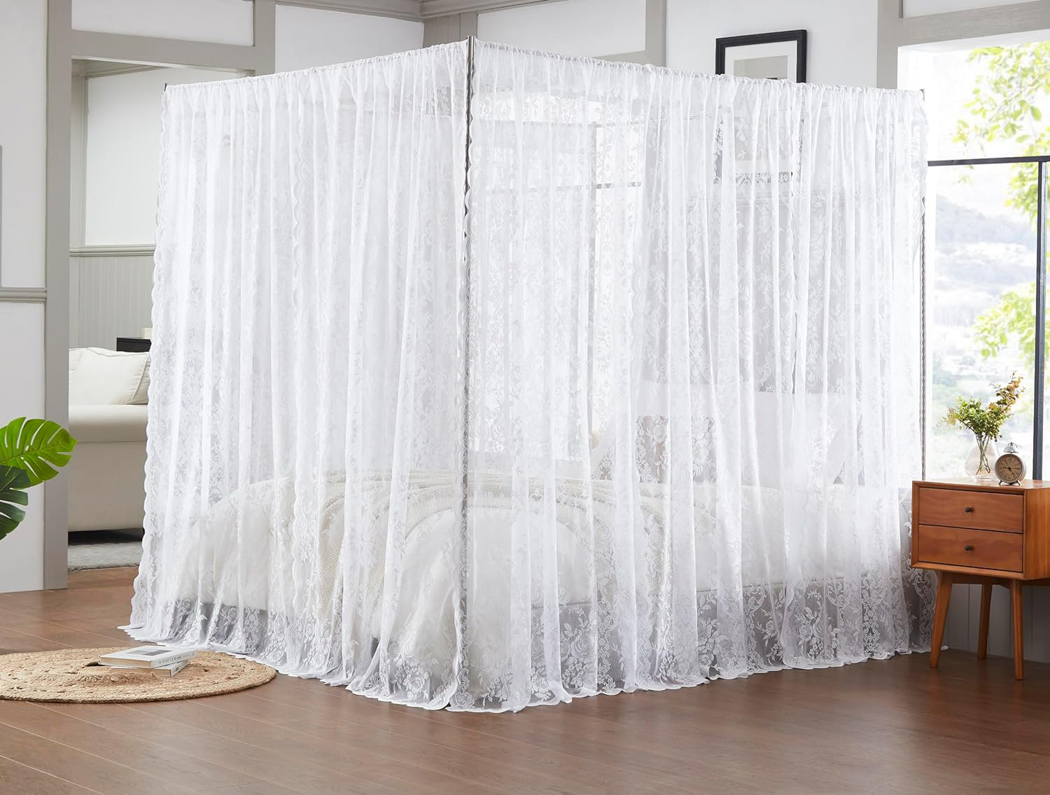 WARM HOME DESIGNS 8 Piece Lace Canopy Bed Curtains Set With Tie-Backs ...