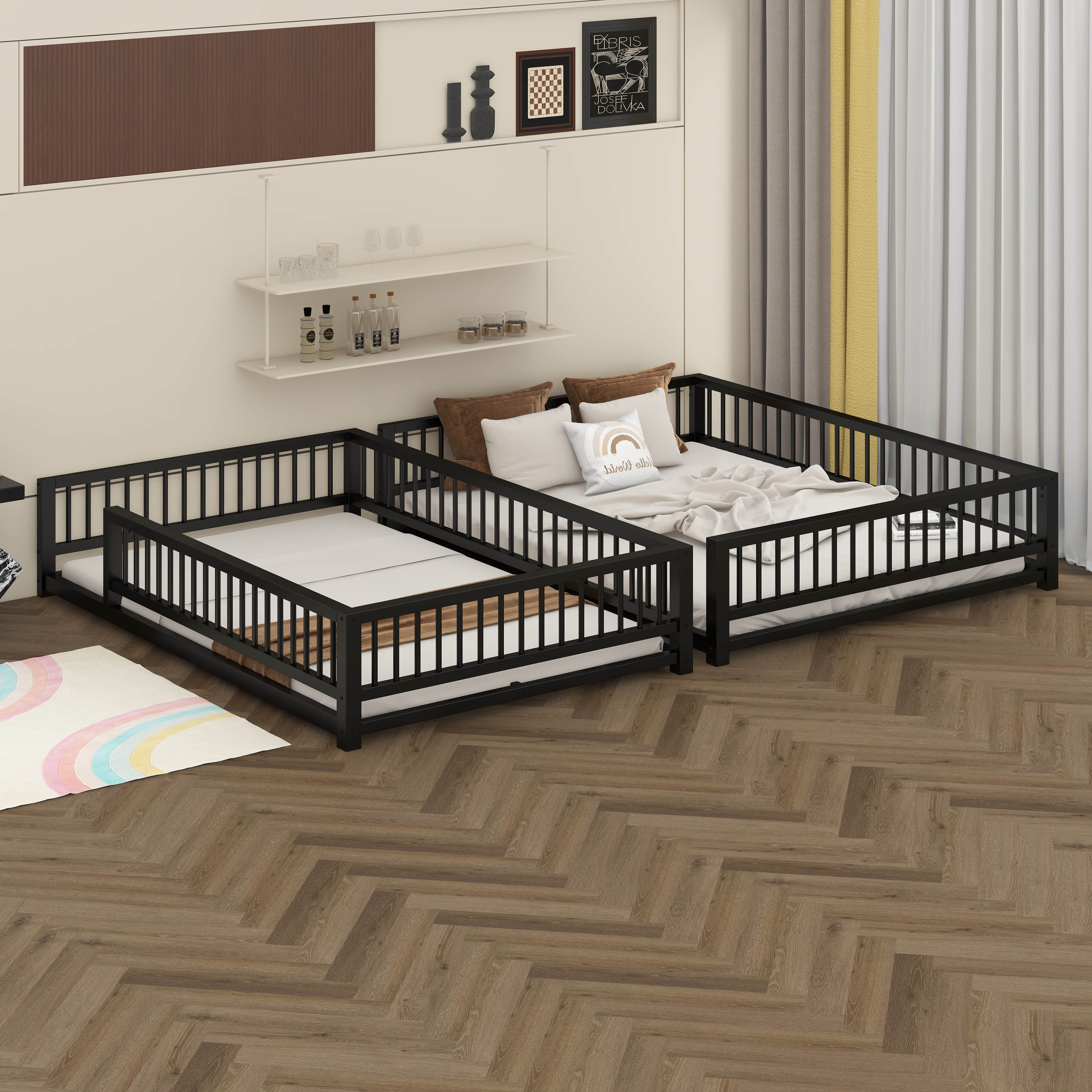 Ebern Designs Full XL Over Queen Metal Bunk Bed, Bunk Beds Frame With ...