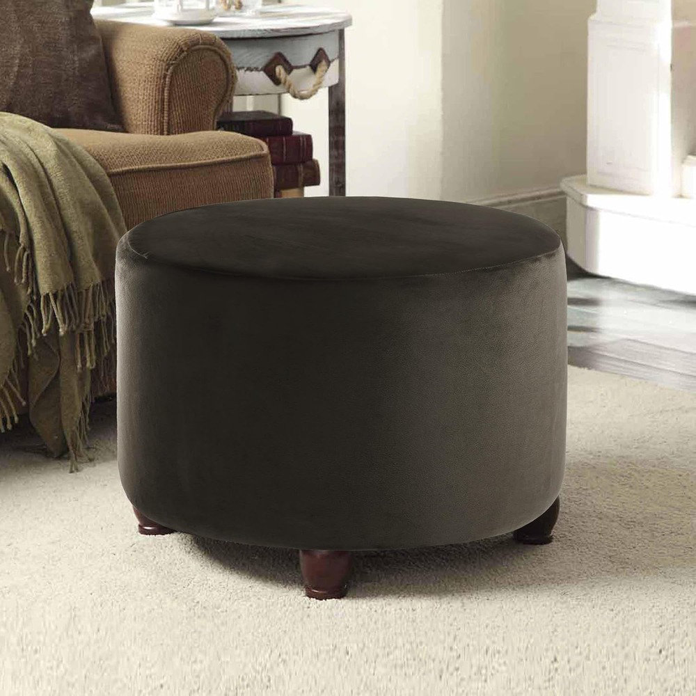 Mercer41 Velvet Round Ottoman Cover - Stretch Footstool Slipcover Soft ...
