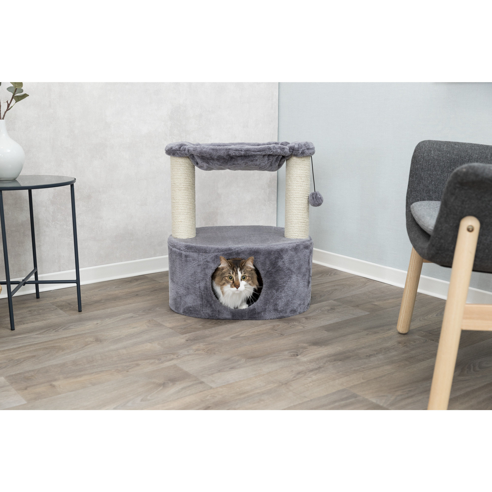 TRIXIE Baza Grande 24-in Cat Tree, Two Sisal Scratching Posts, Cat Condo and Hammock, Dangling ...