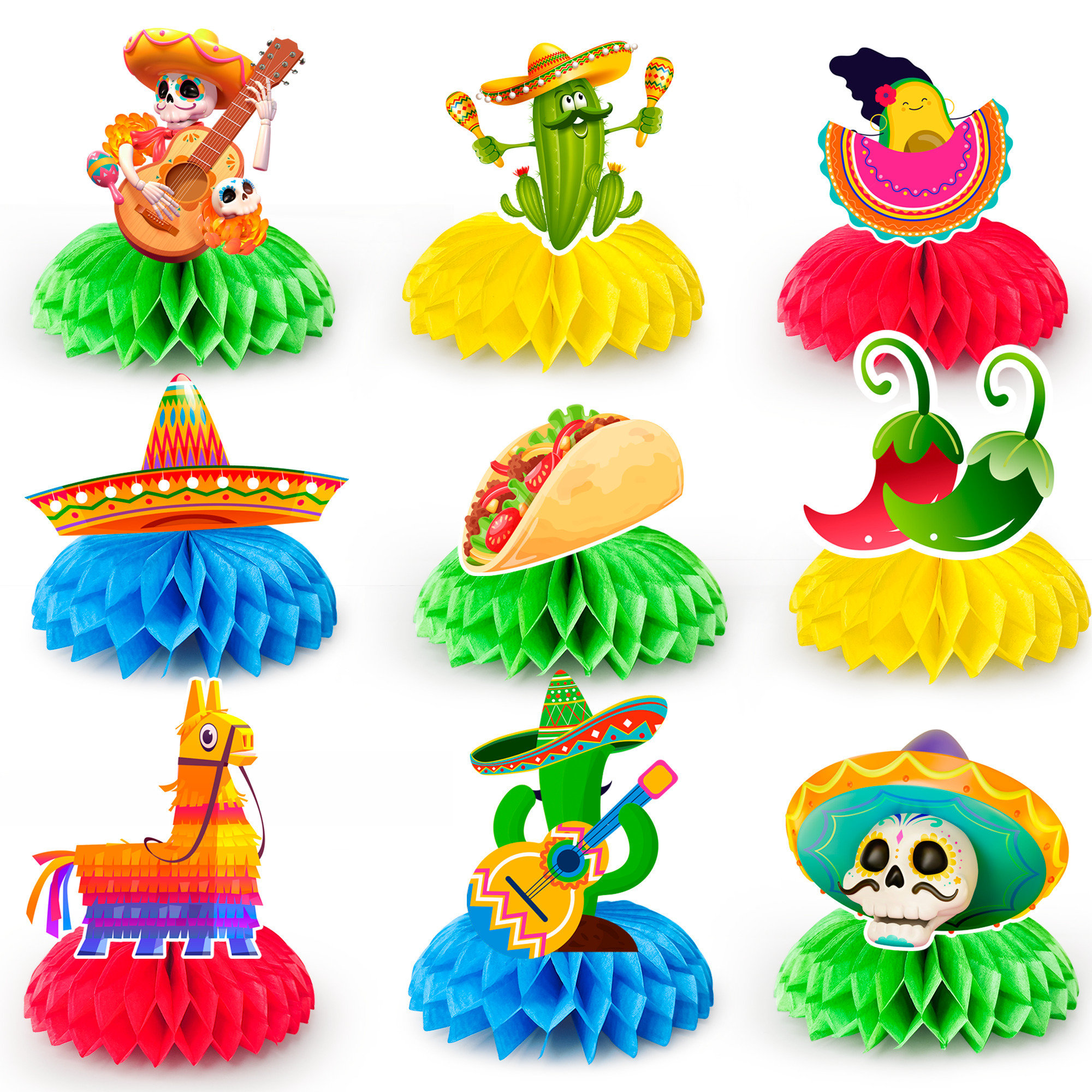 The Party Aisle™ Fiesta Honeycomb Table Centerpiece,9pcs Mexican Fiesta ...