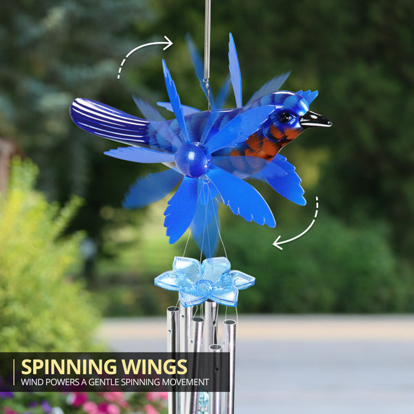 Exhart Metallic Blue Bird Whirligigs Spinning Windchime, 12 by 24 ...