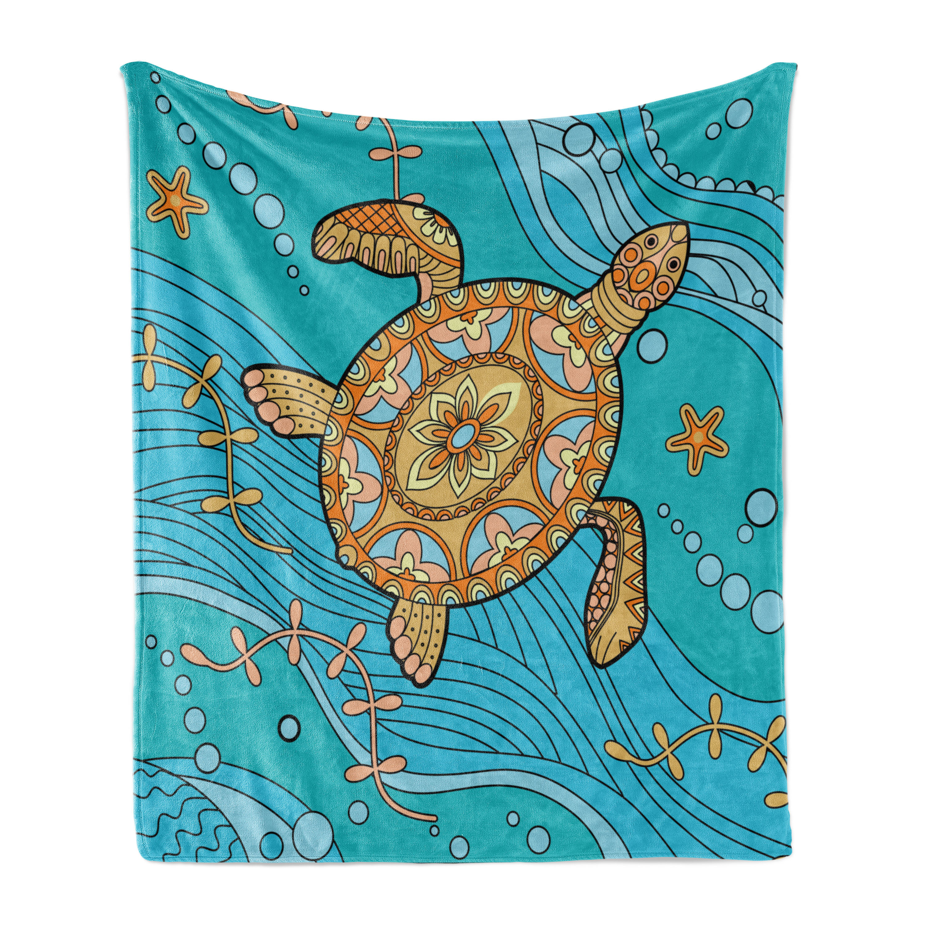 Ambesonne Turtle Fleece Throw Blanket Doodle Water Turquoise | Wayfair