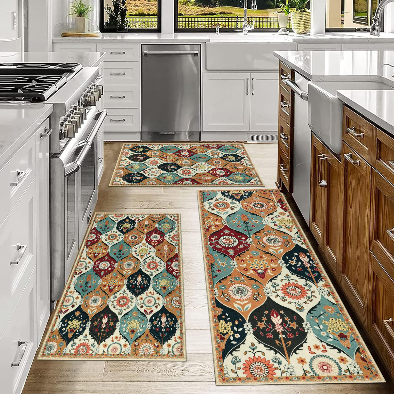 Bungalow Rose Moroccan Trellis Kitchen Rug Sets Of 3 Non Slip Kitchen ...