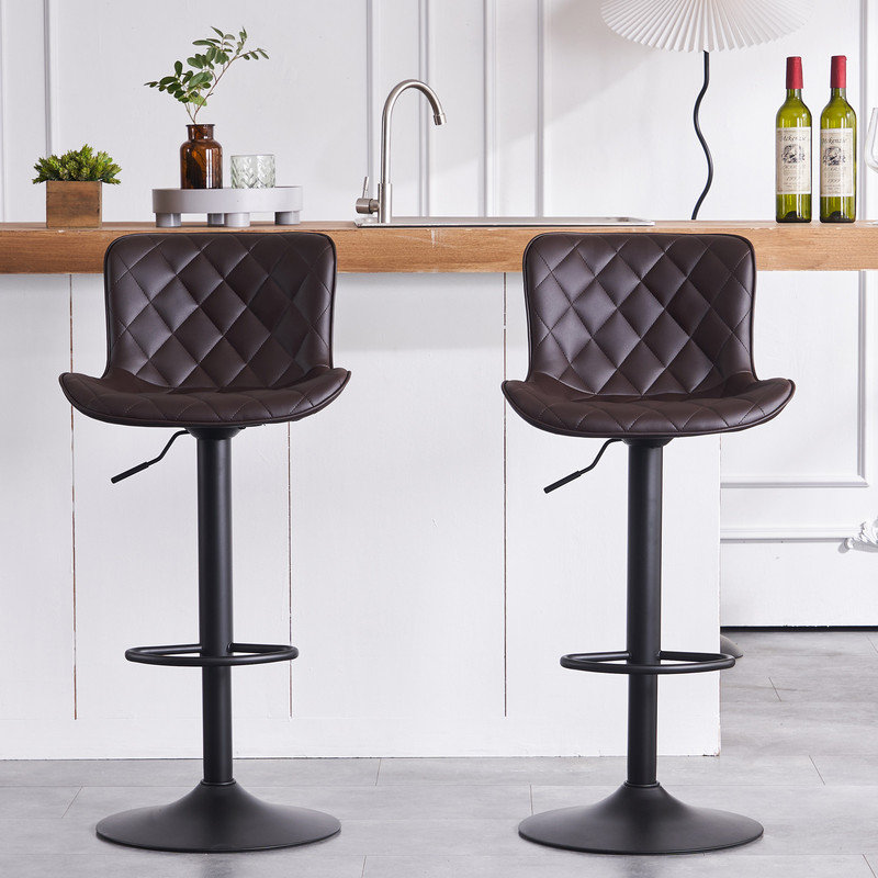 Ebern Designs Denan Swivel Adjustable Height Bar Stools, Leather Modern ...