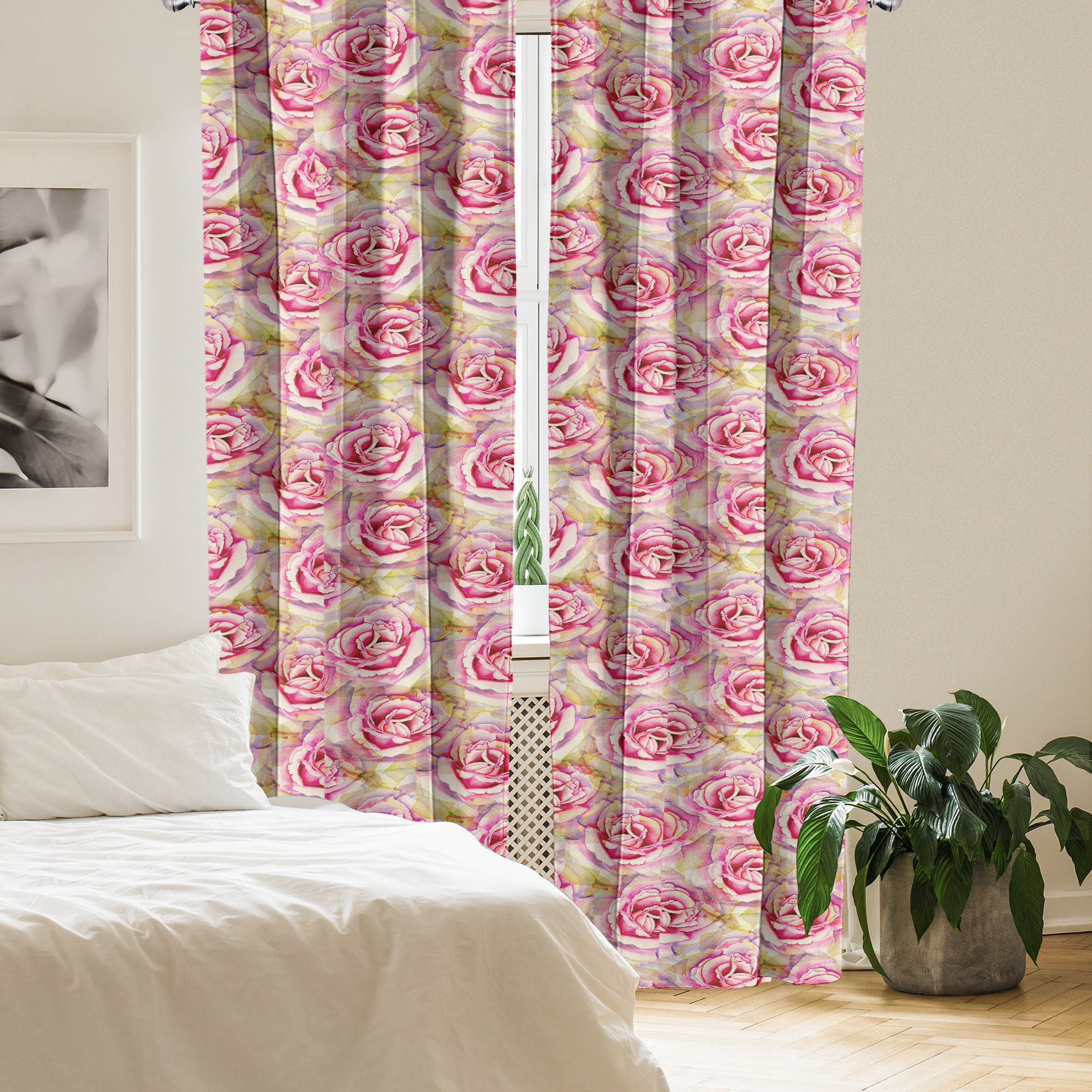 East Urban Home Floral Curtains Overlapping Roses Scenery Pair of Hot ...