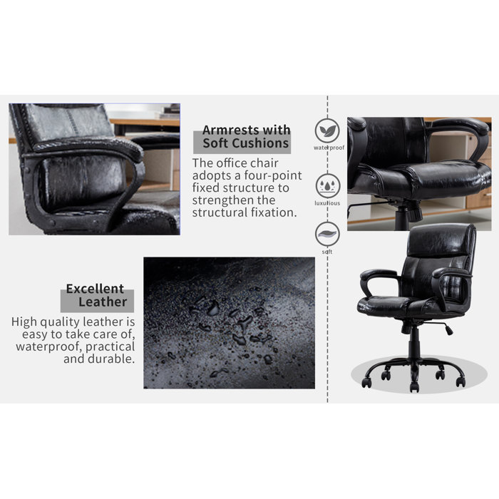 17 Stories Girsham Office Chair Mid Back Desk Adjustable High Ergonomic ...