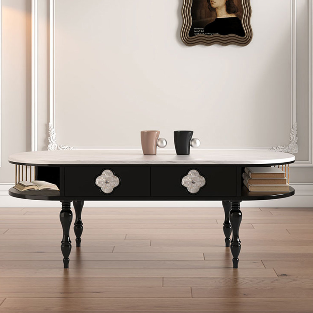 Wu's StylishVault Light luxury marble solid wood coffee table - Wayfair ...