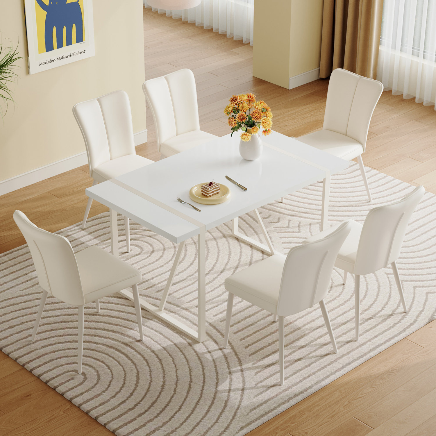 Red Barrel Studio® 55"X31.5"Cream-Style White MDF Dining Table Set With ...