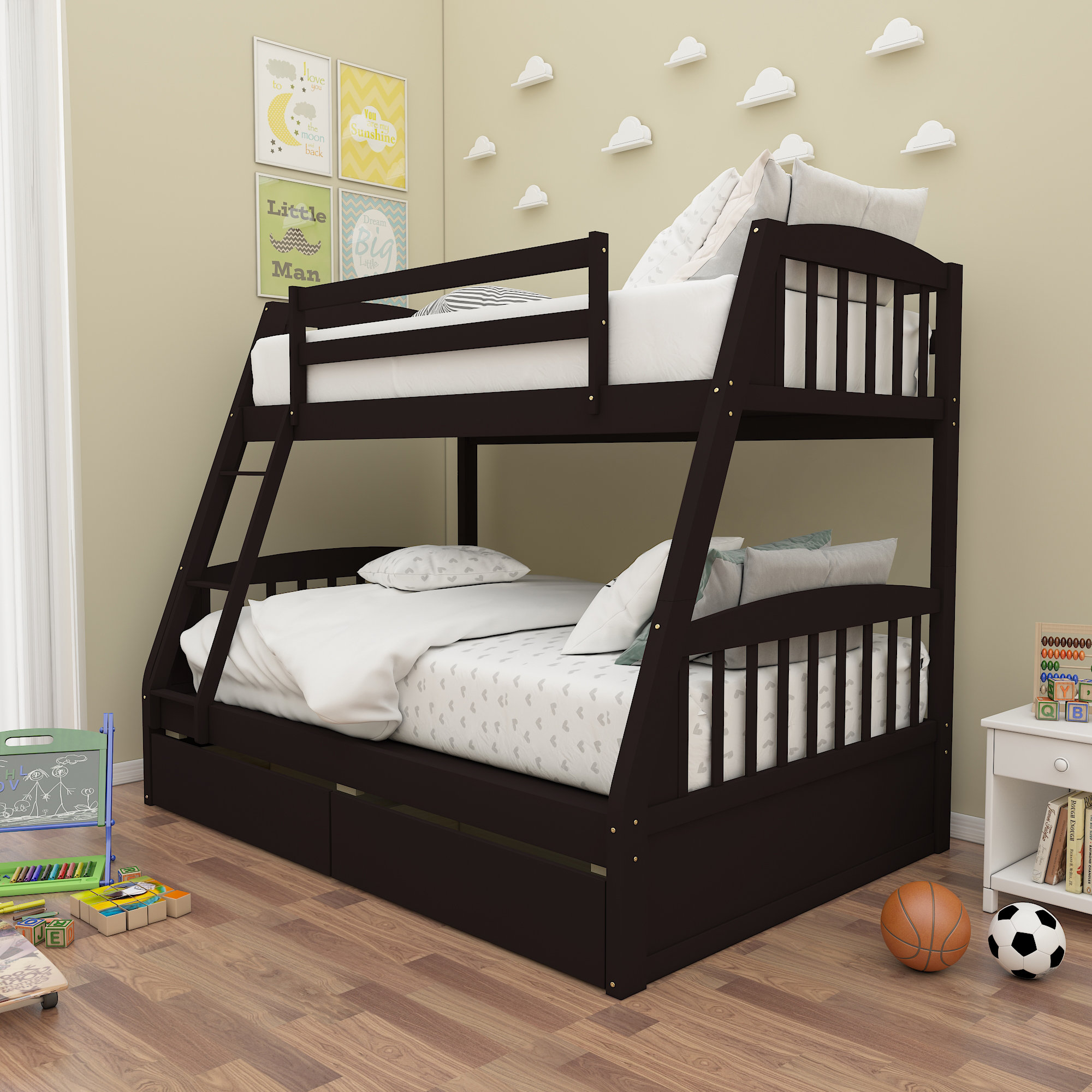 Harriet Bee Twin Over Full Solid Wood Standard Bunk Bed by JUNNAI ...