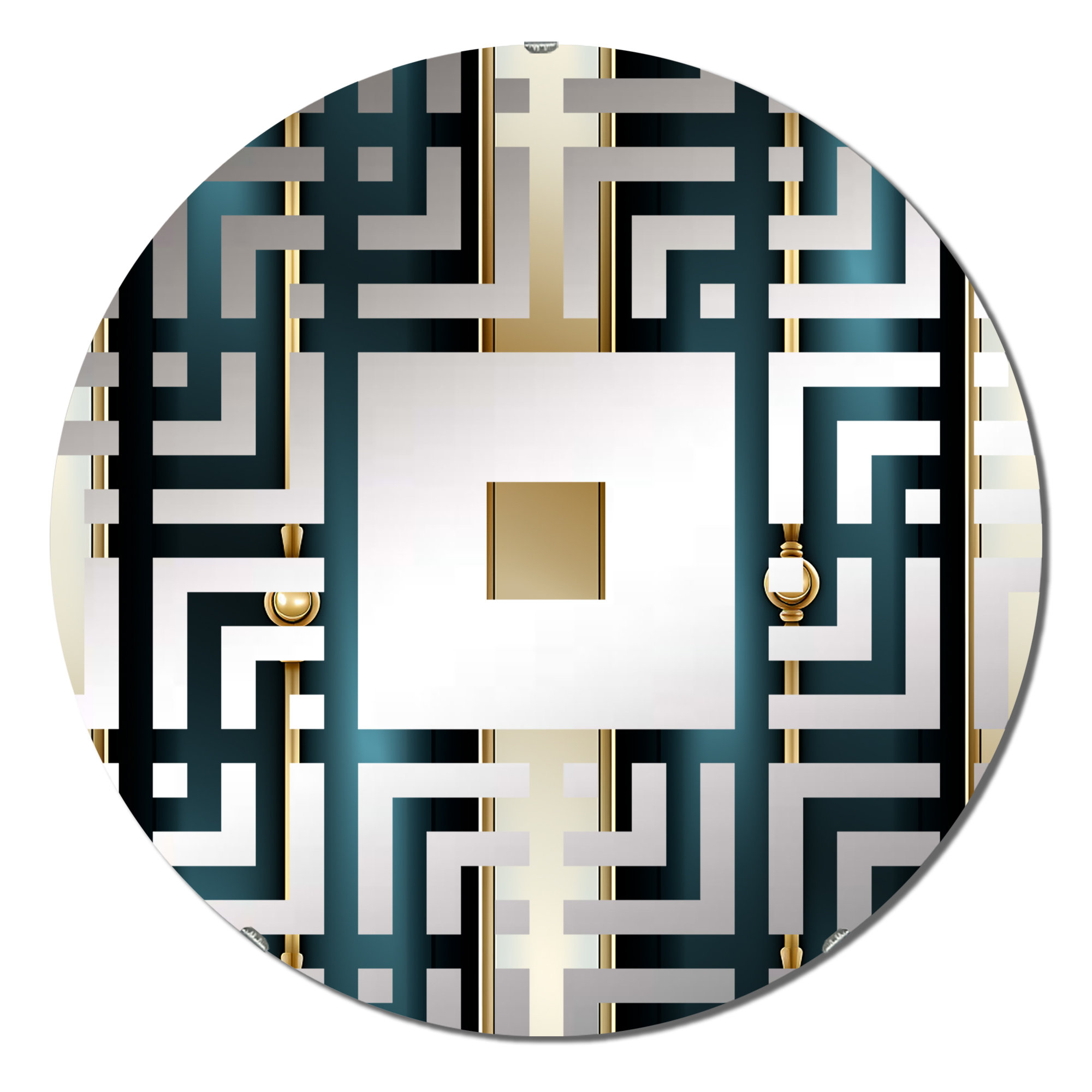 Design Art Teal And Gold Elegant Striped Pattern - Square Wall Mirror ...