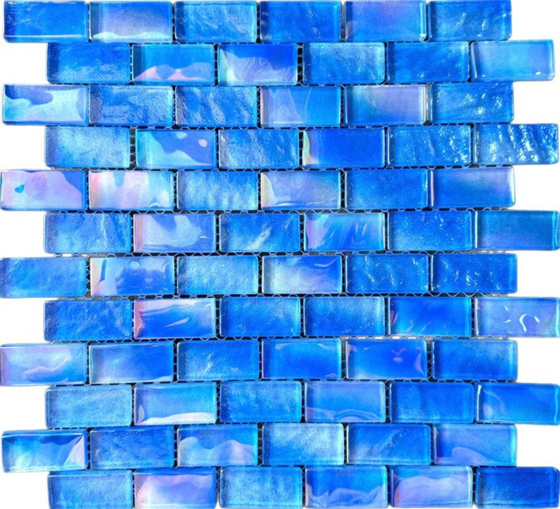 Tilesanddeco 12" x 12" Glass Tile Galaxy Blue 1x2 Pool Tile | Wayfair
