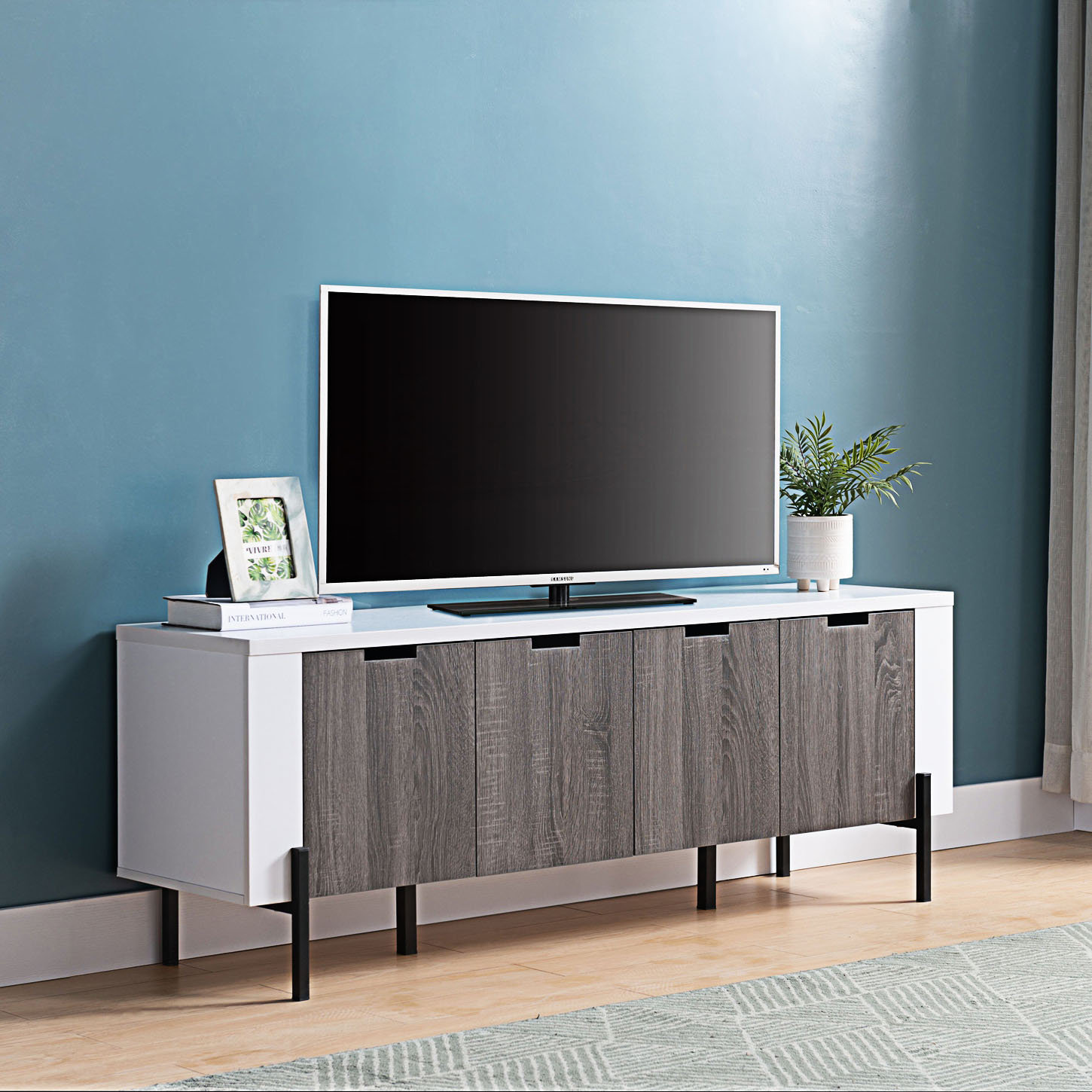 Ebern Designs Two-Toned TV Stand With Four Cabinet Doors, Tv Console ...