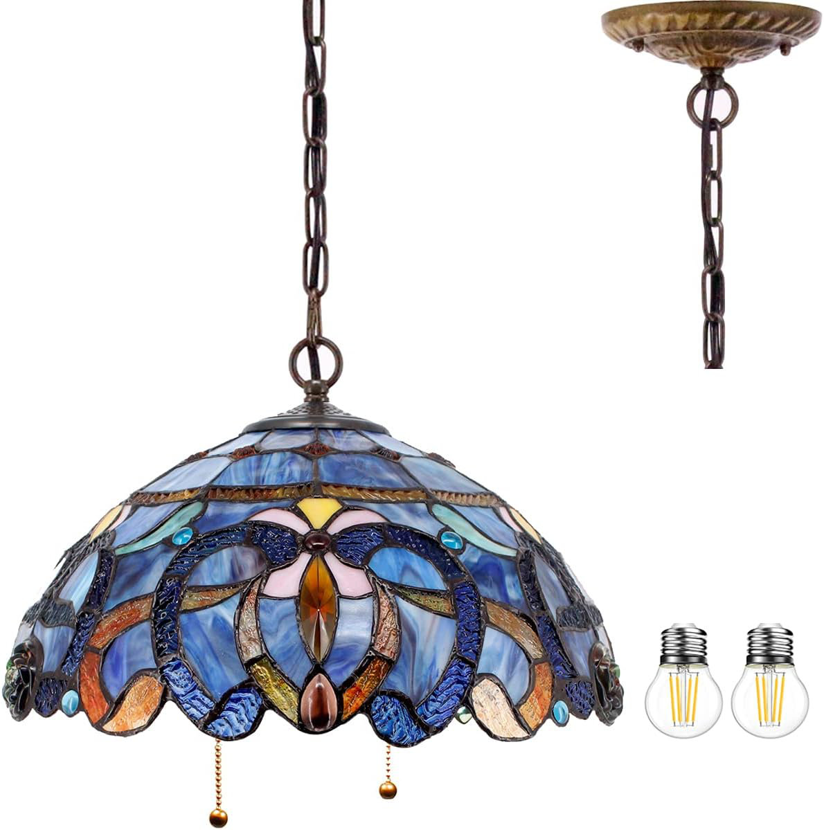 Bloomsbury Market Tiffany Style Pendant Light Fixture With Blue Purple Cloud Stained Glass Shade ...